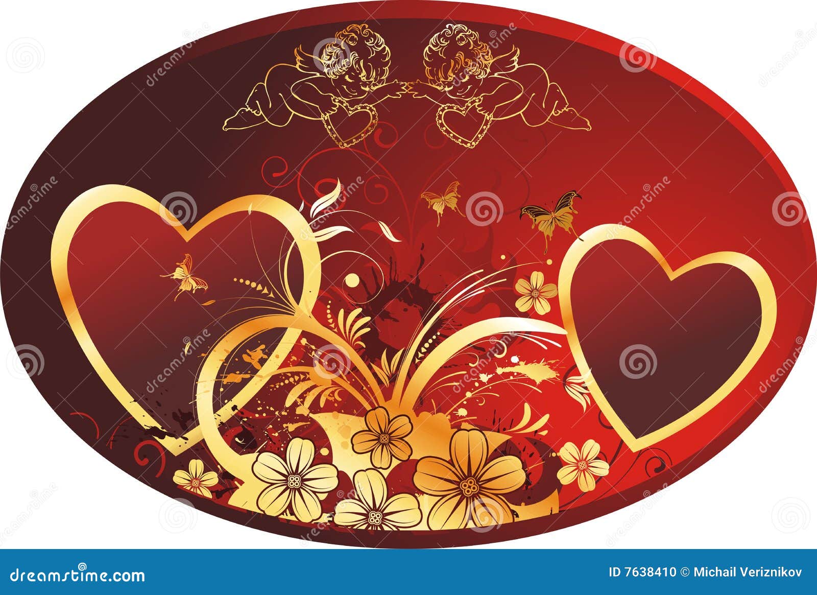 Hearts in an oval stock vector. Illustration of leaf, branch - 7638410