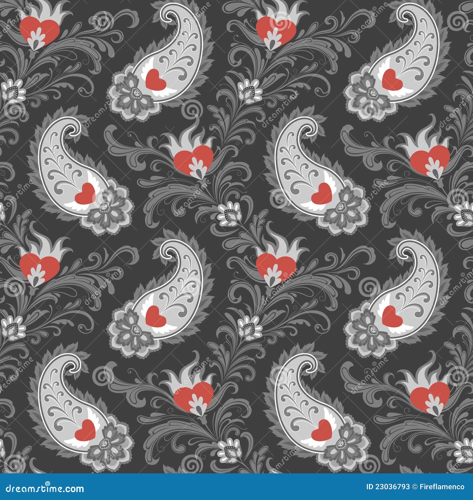 Hearts and paisley pattern stock vector. Illustration of flower - 23036793