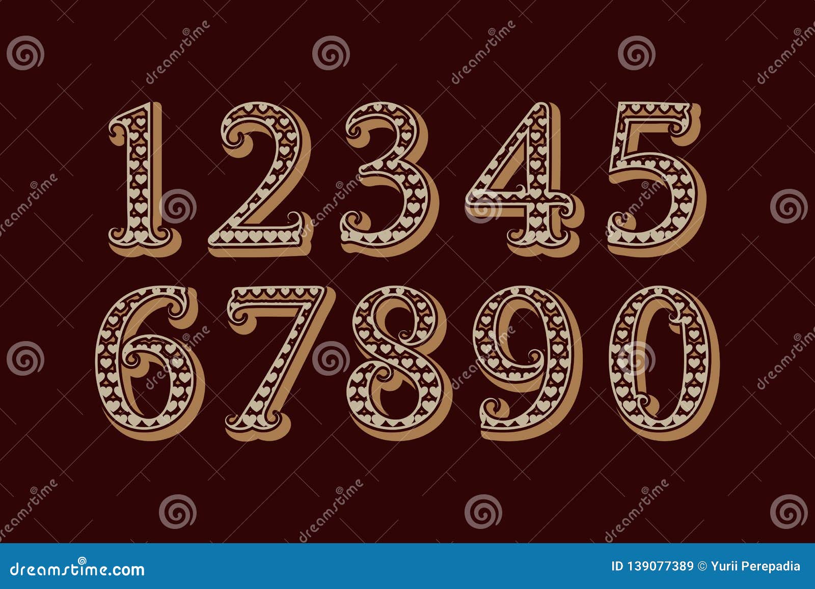 Hearts Patterned Vintage Numbers in Old English Style Stock Vector ...