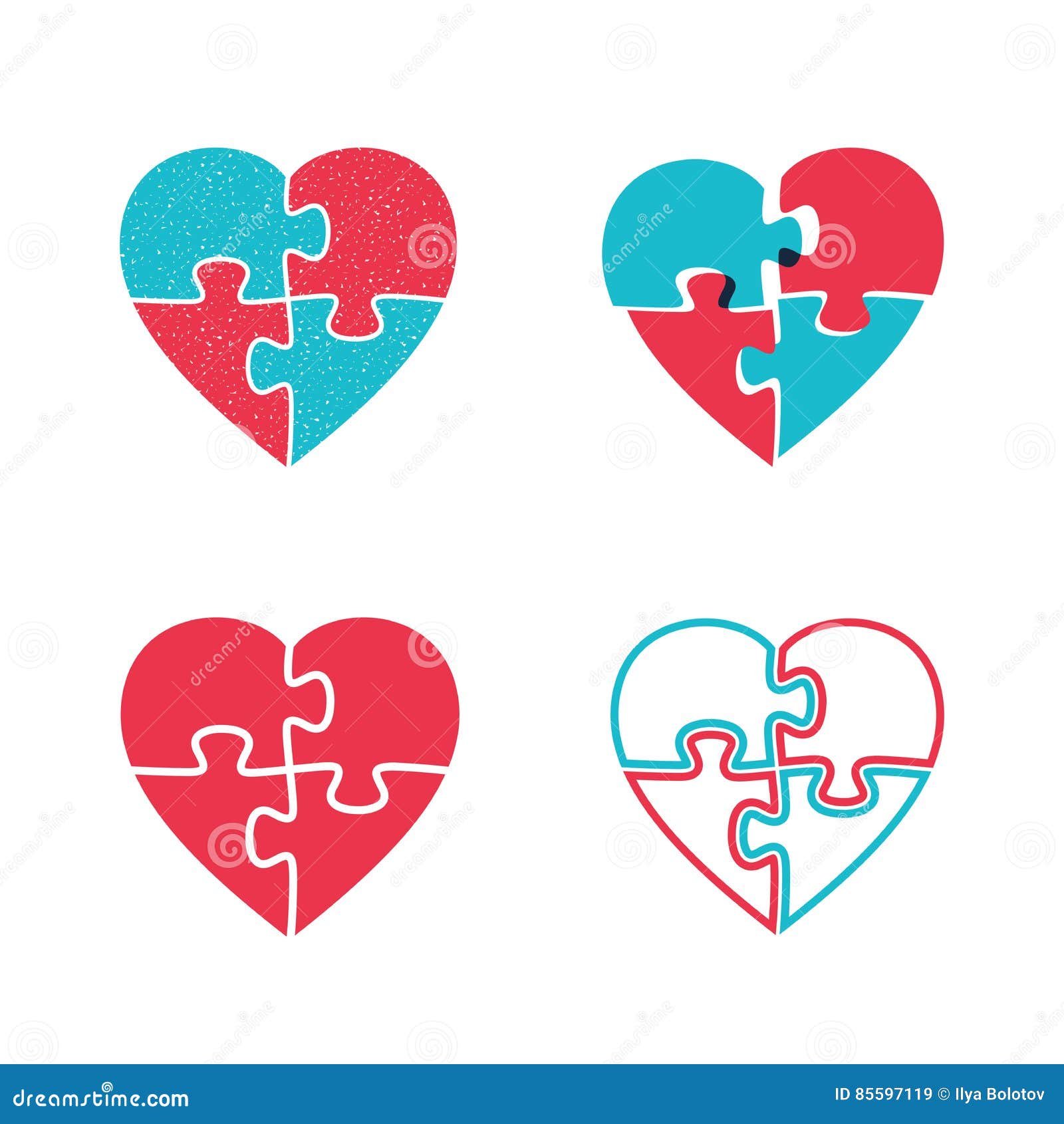 Hearts puzzles icons. stock vector. Illustration of passion - 85597119