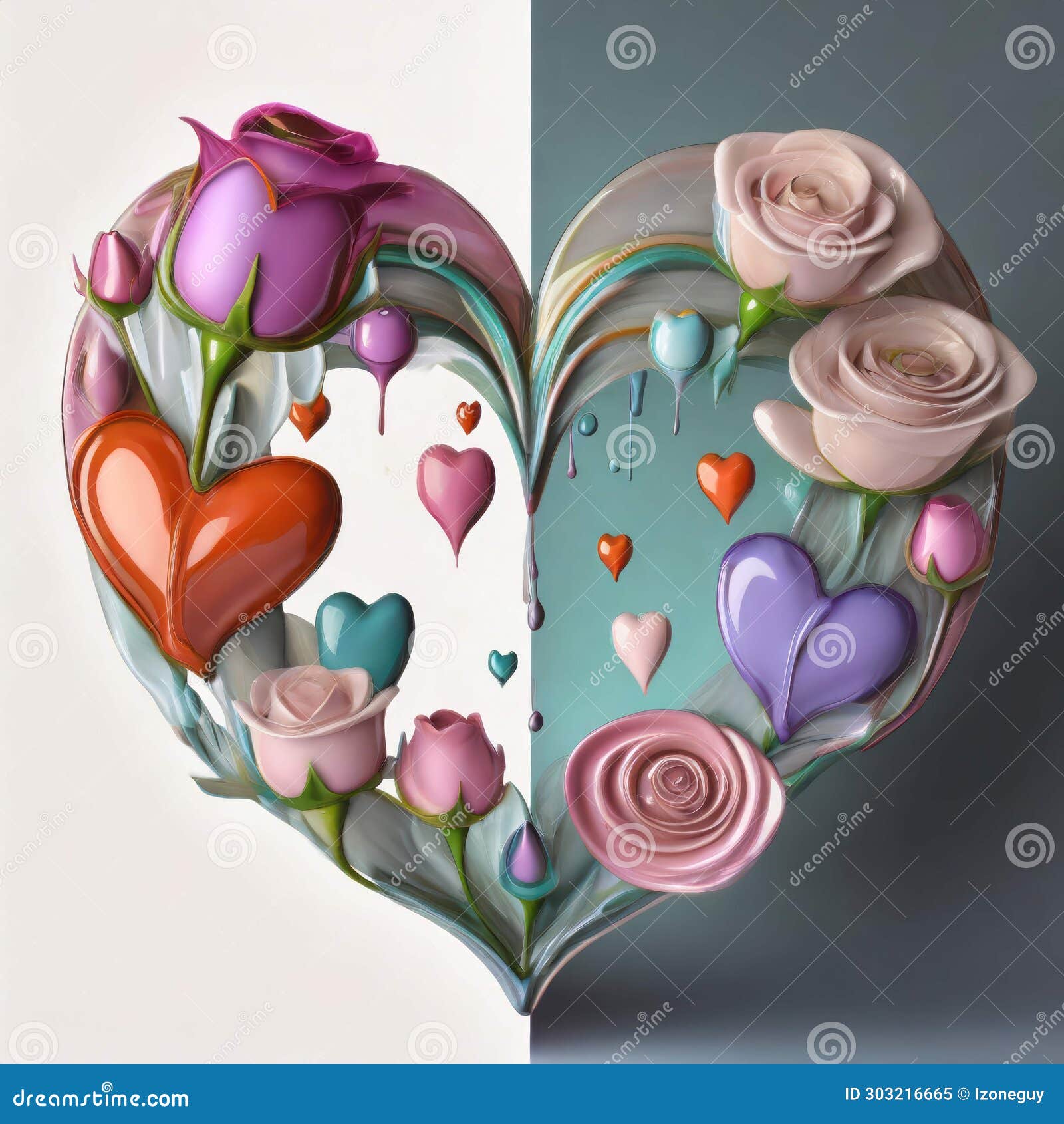 Hearts and Roses Formed into a Large Heart Stock Illustration ...