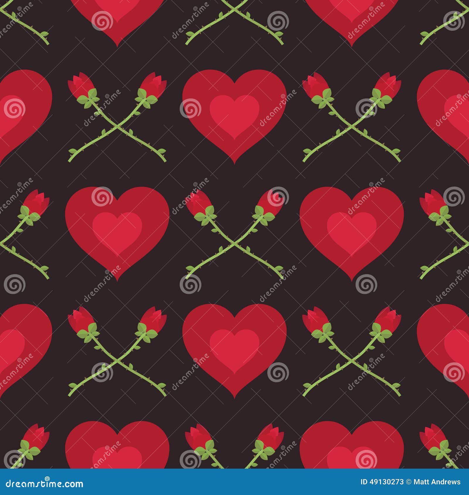 Hearts and roses pattern stock vector. Illustration of wallpaper - 49130273
