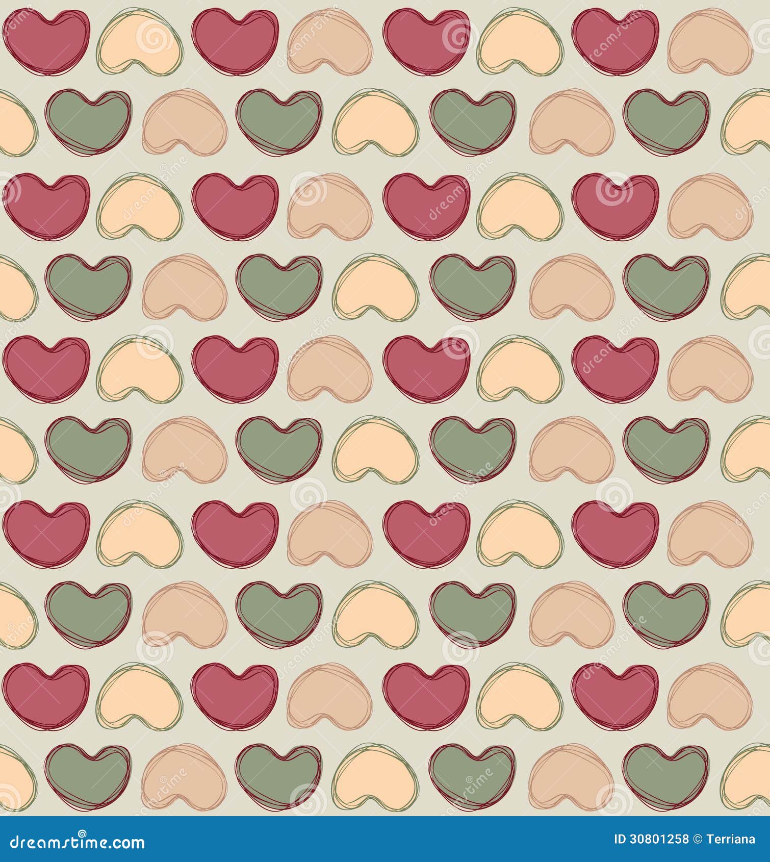 Hearts Seamless Background in Vintage Style. Stock Illustration ...