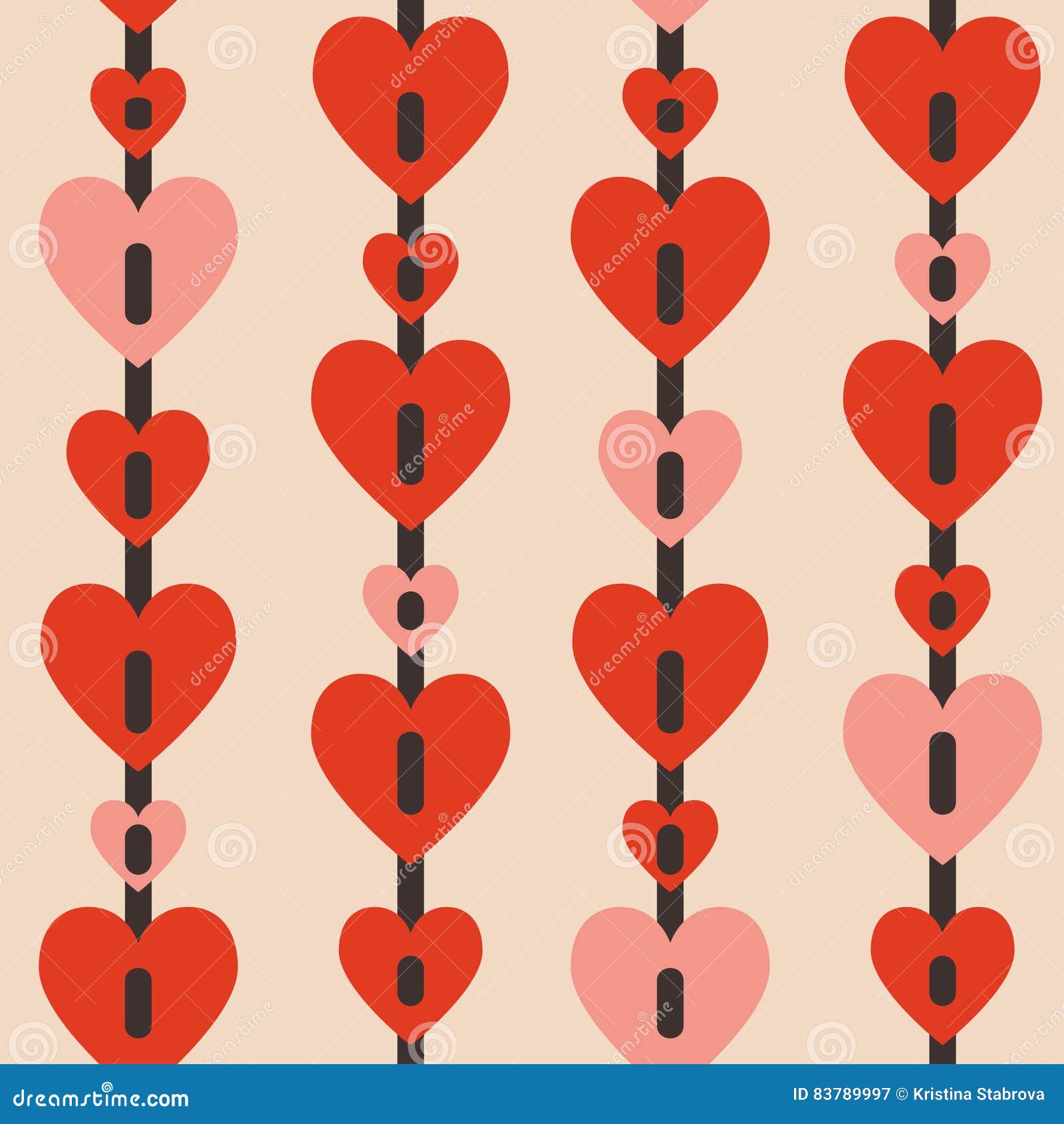 Hearts Seamless Pattern. Hearts on a Thread Stock Vector - Illustration ...