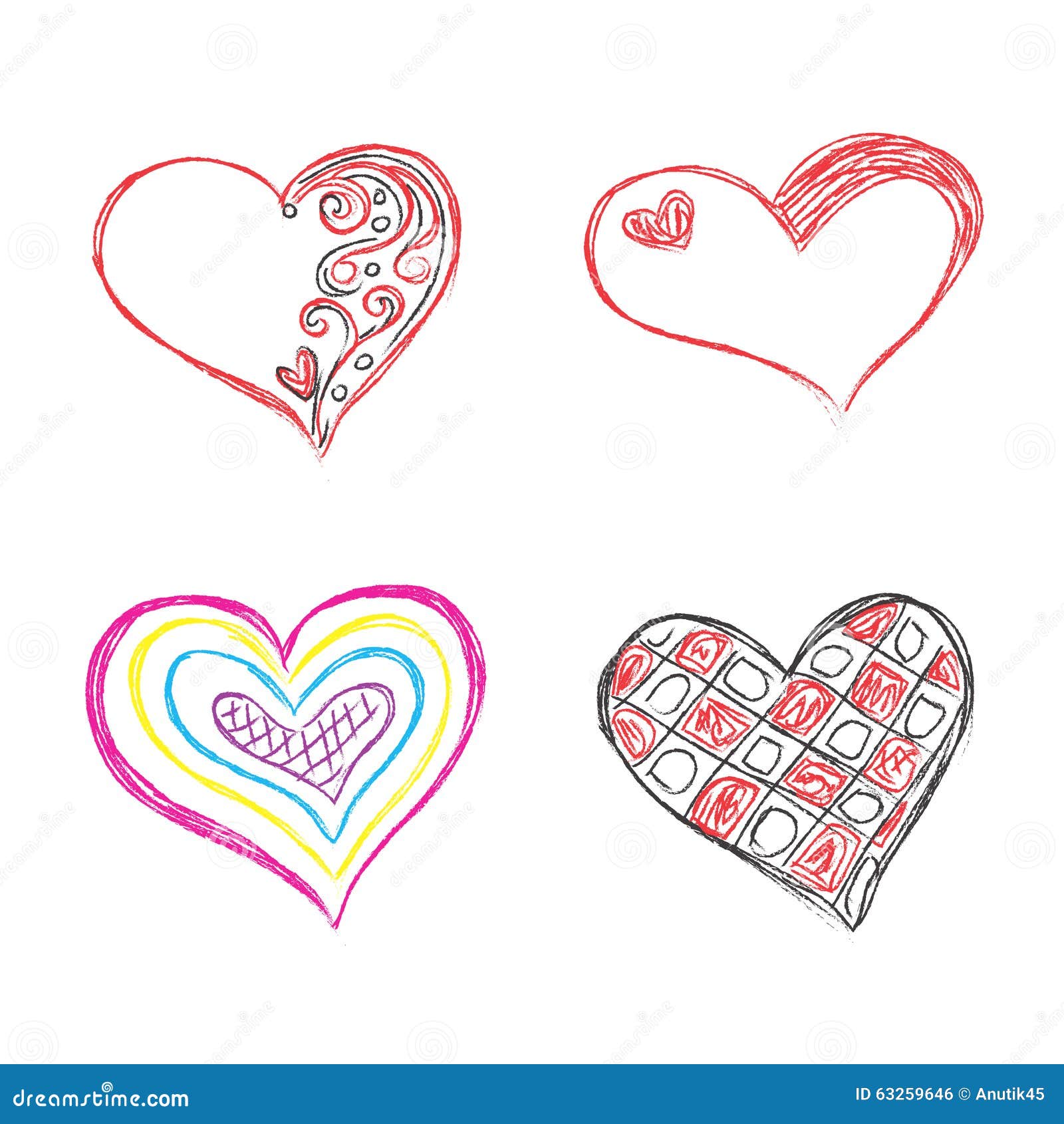 Hearts, Set, Hand, Drawn, Sketch, Vector, Illustration Stock Vector ...