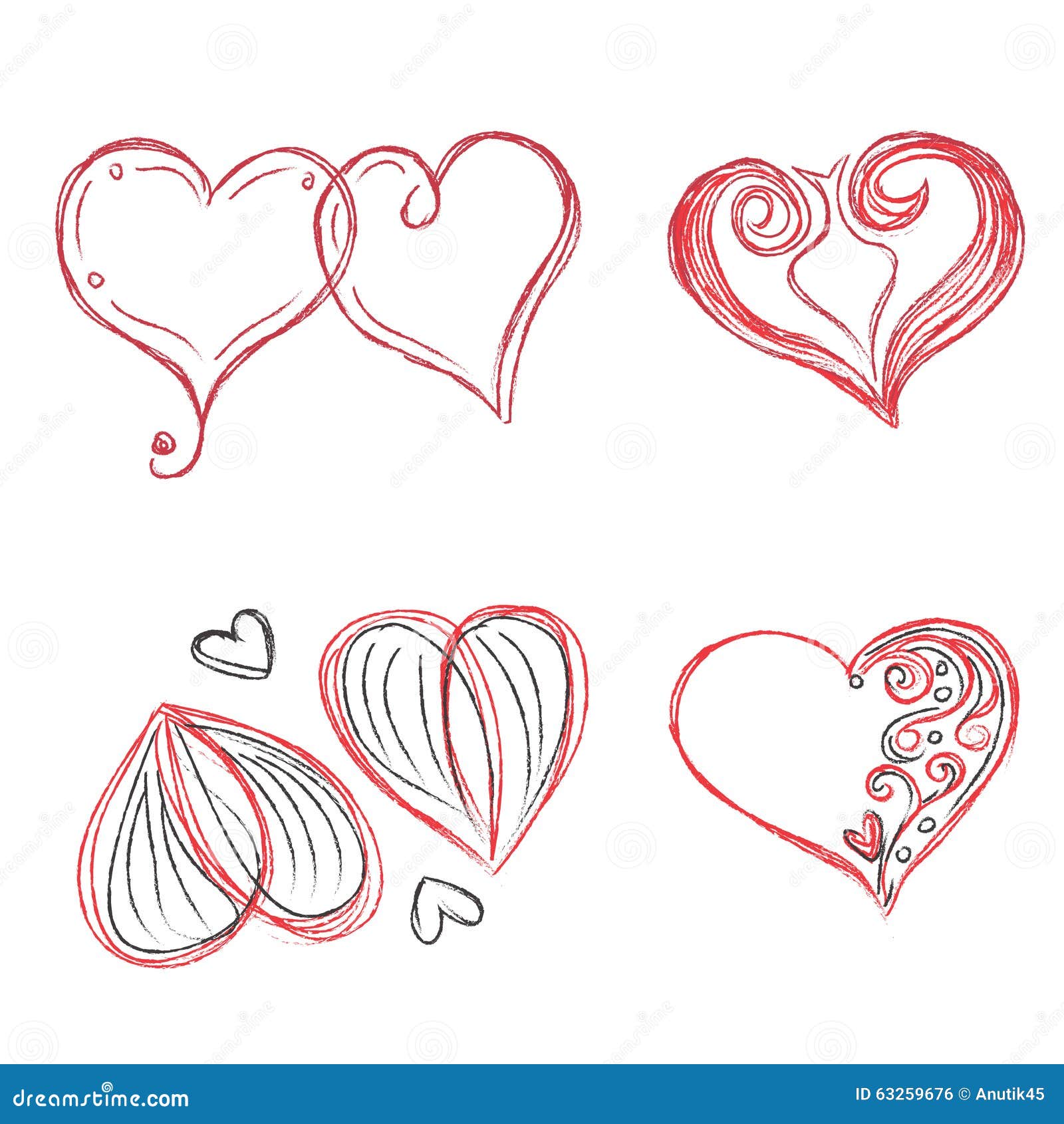 Hearts, Set, Hand, Drawn, Sketch, Vector, Illustration Stock Vector ...