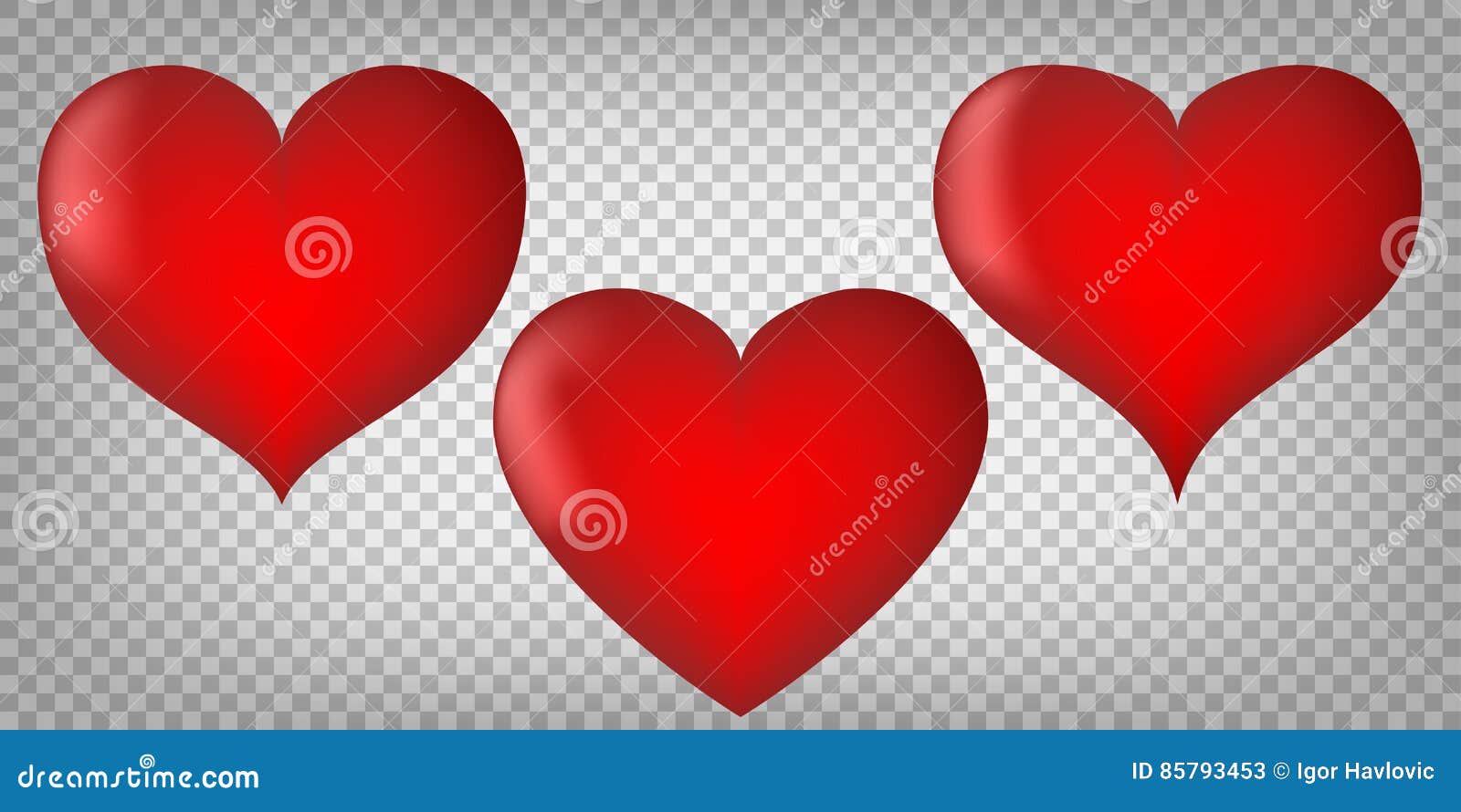 Hearts With Shading On Transparent Background. Emotion Symbols. Cartoon ...