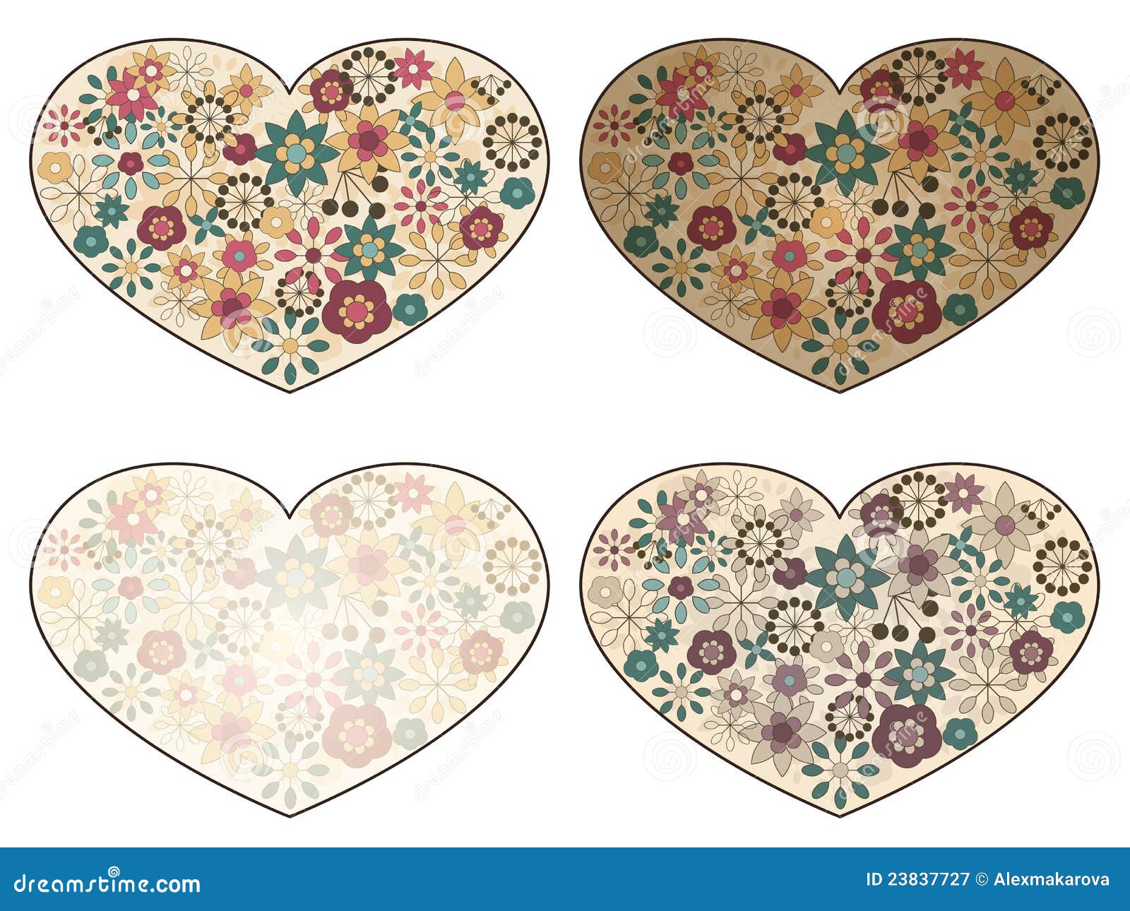 Hearts with Spring Floral Patterns Stock Vector - Illustration of ...