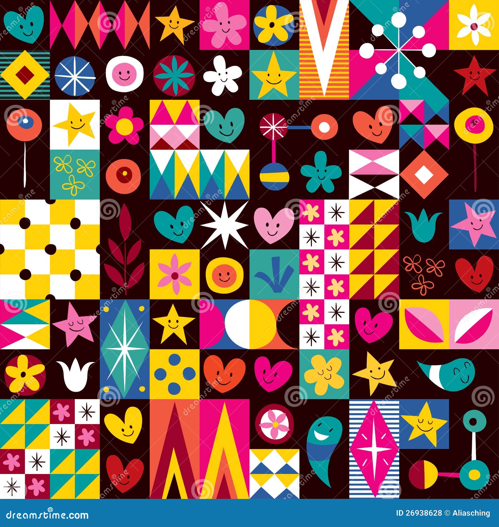 Hearts, Stars and Flowers Pattern Stock Vector - Illustration of flower ...