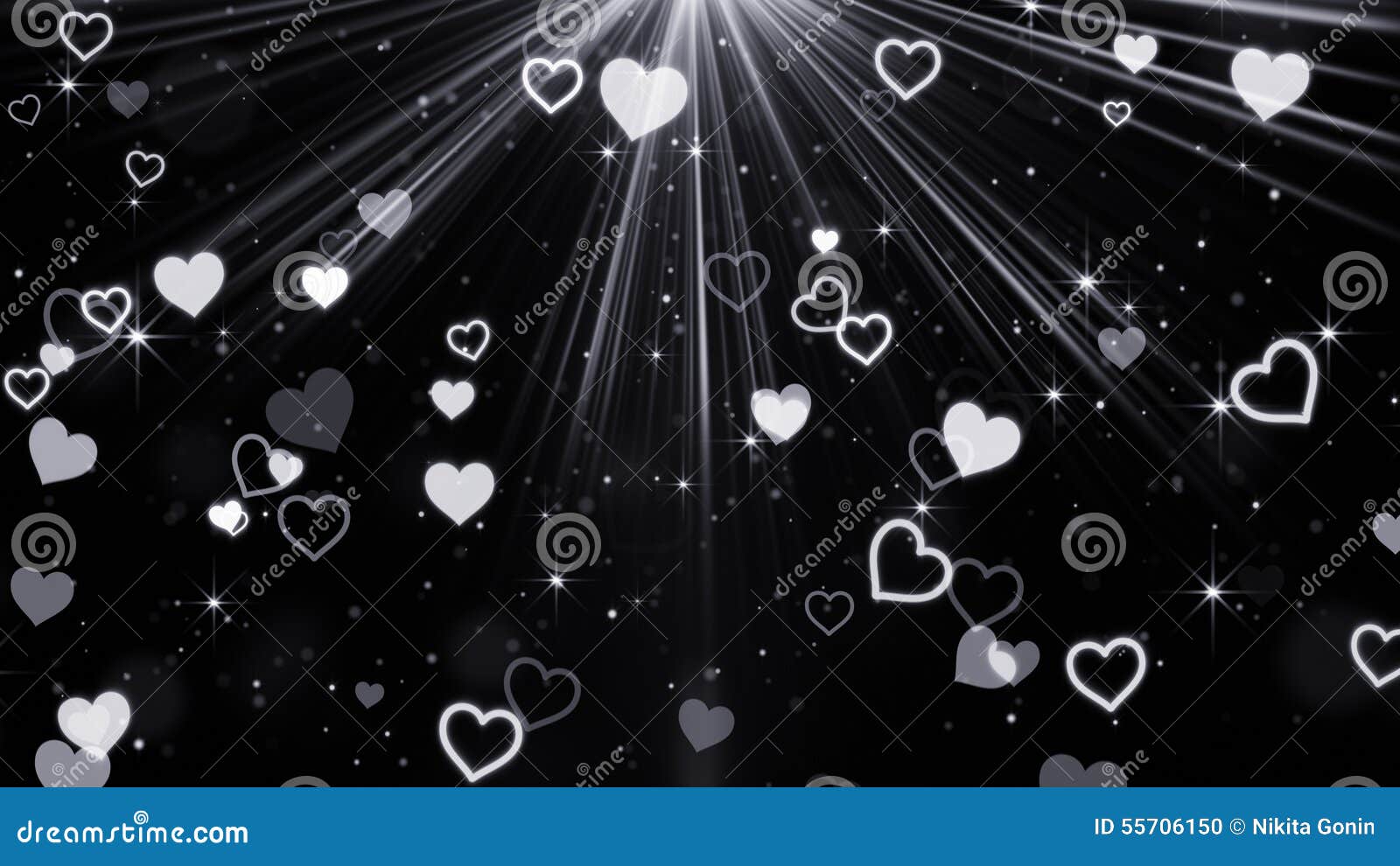 Hearts and Stars Flying in Light Rays Stock Illustration - Illustration ...