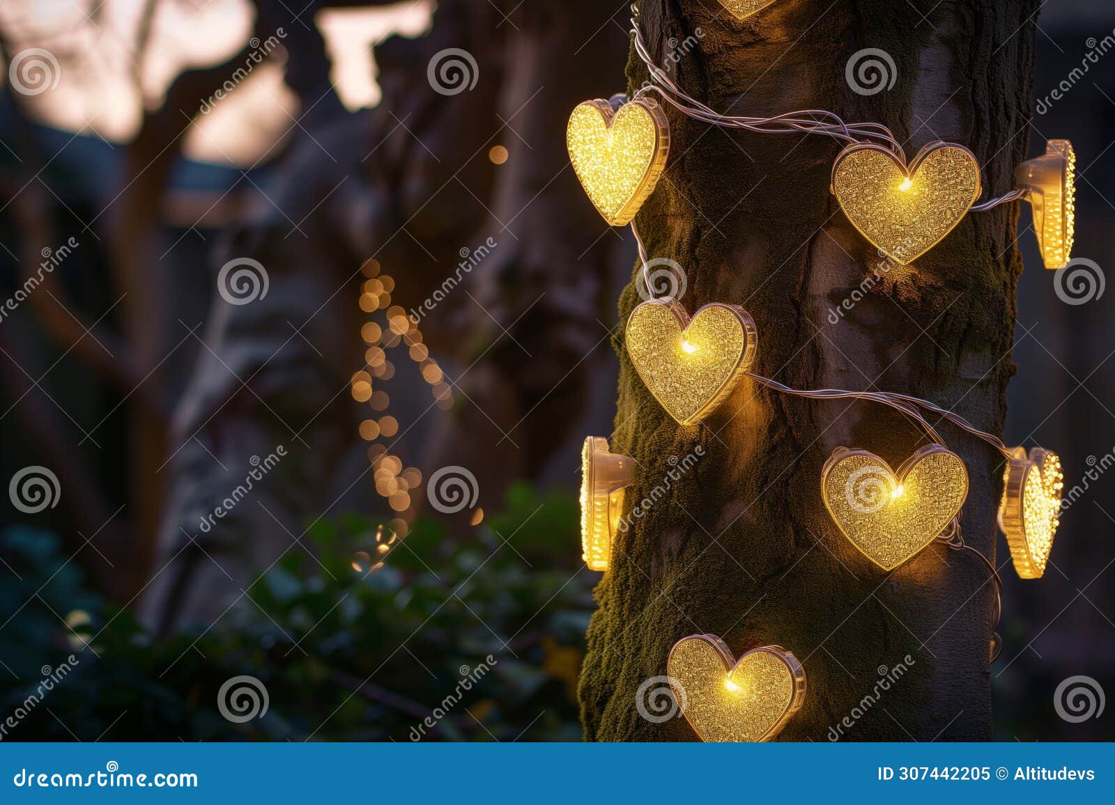 Heartshaped String Lights Wrapped Around a Tree Stock Image - Image of ...