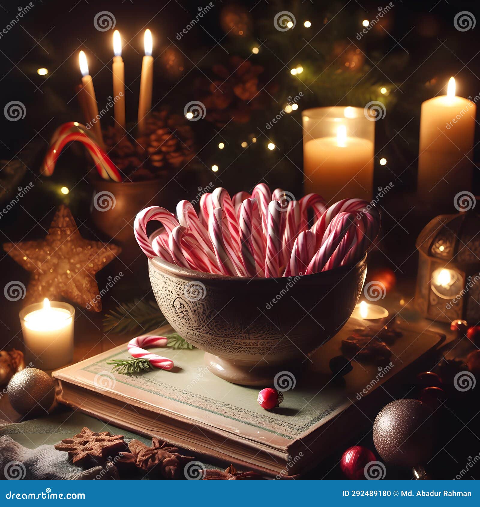 Heartwarming Holiday Scene with Bowl of Candy Canes Ai Generated Stock ...