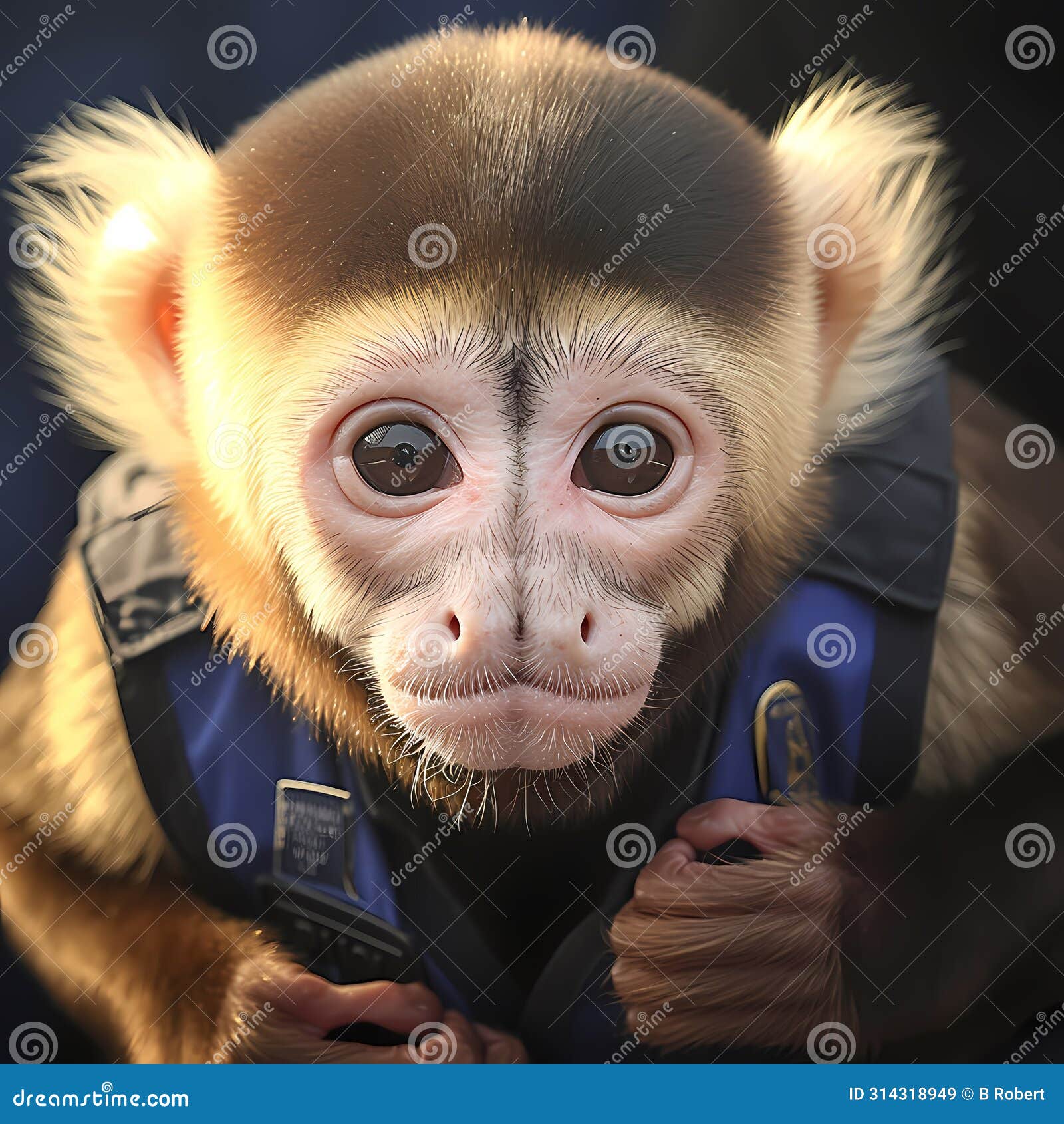 Adorable Capuchin Monkey with Disability Support Vest Stock ...