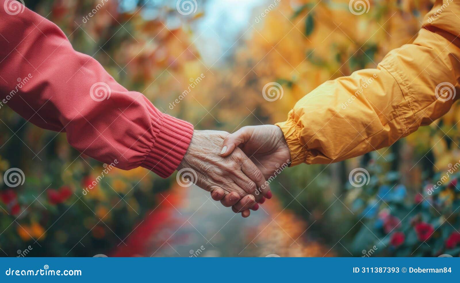 Two Women Holding Hands Showcasing Unity Across Generations in a ...