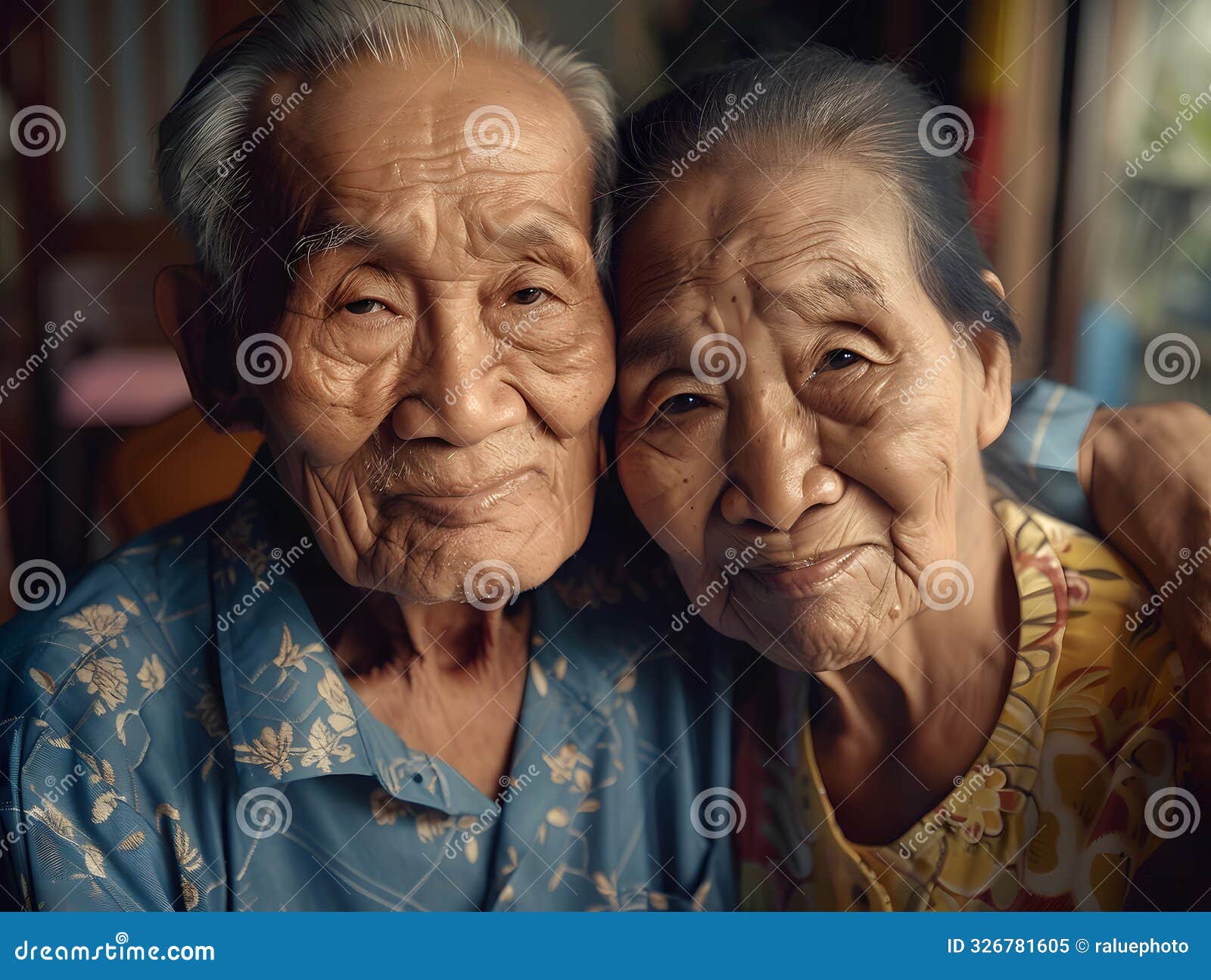 A Heartwarming Portrait of an Elderly Asian Couple Stock Illustration ...