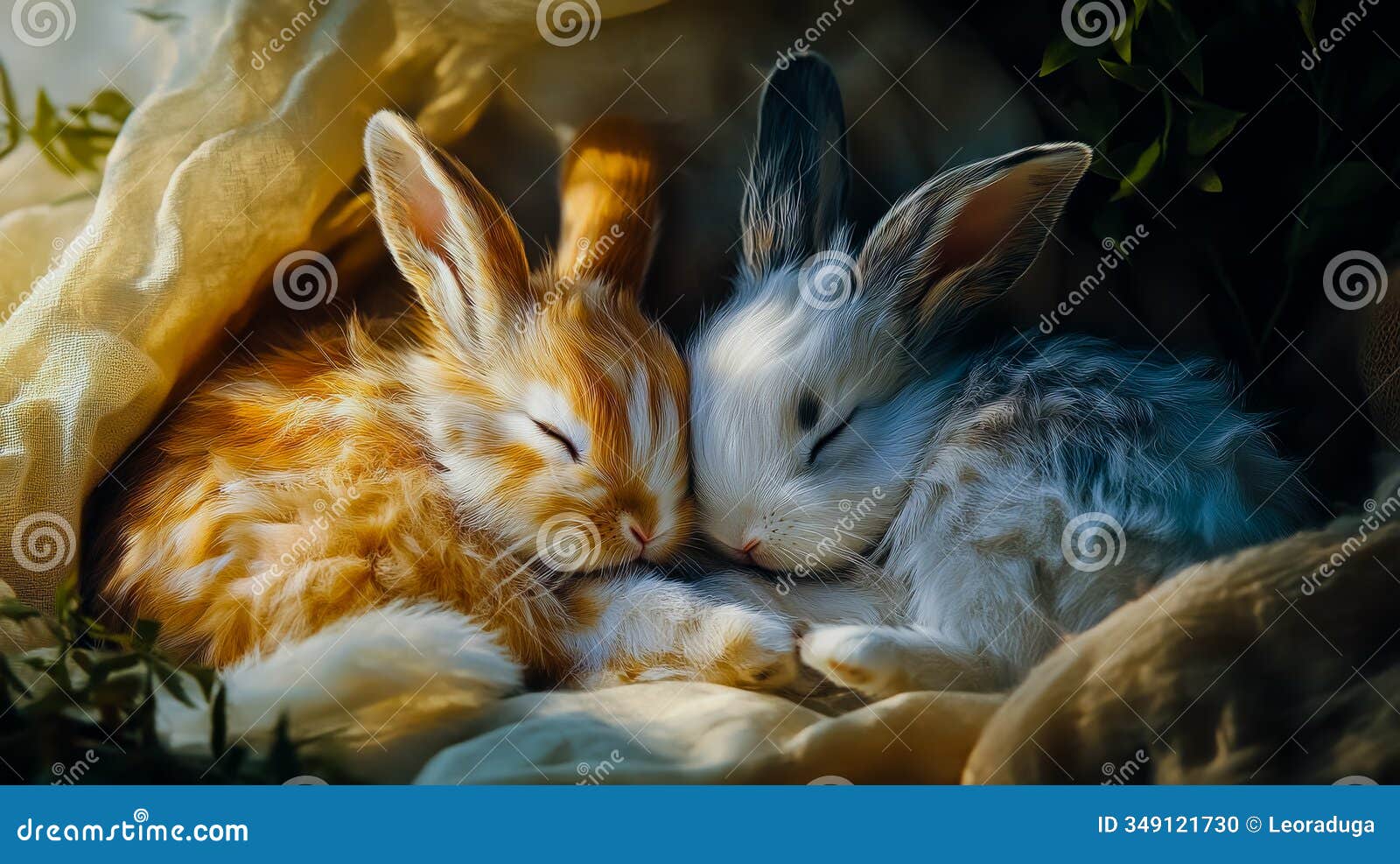 Heartwarming Scene of Two Fluffy Bunnies Cuddling Together in a Cozy ...
