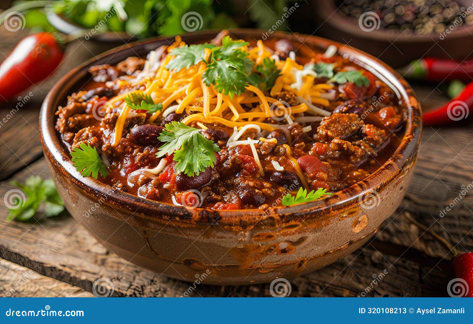 A Hearty Bowl of Leftover Turkey Chili with Cheese and Cilantro on a ...