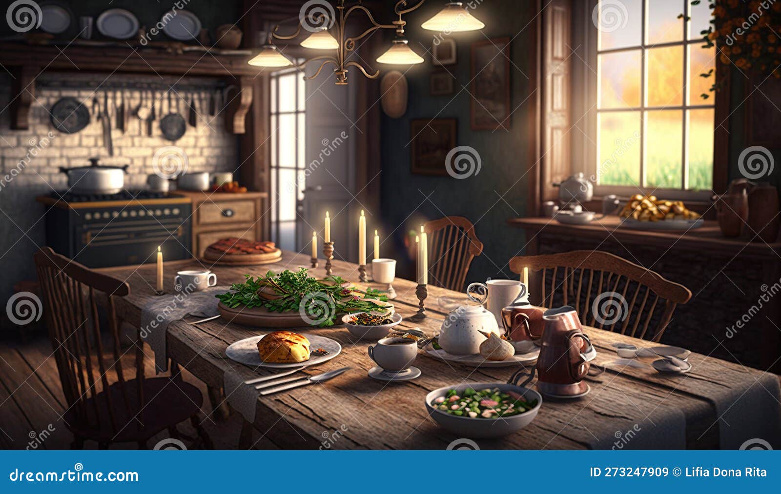 A Hearty Breakfast in a Cozy Country Kitchen that Features Classic. Ai ...