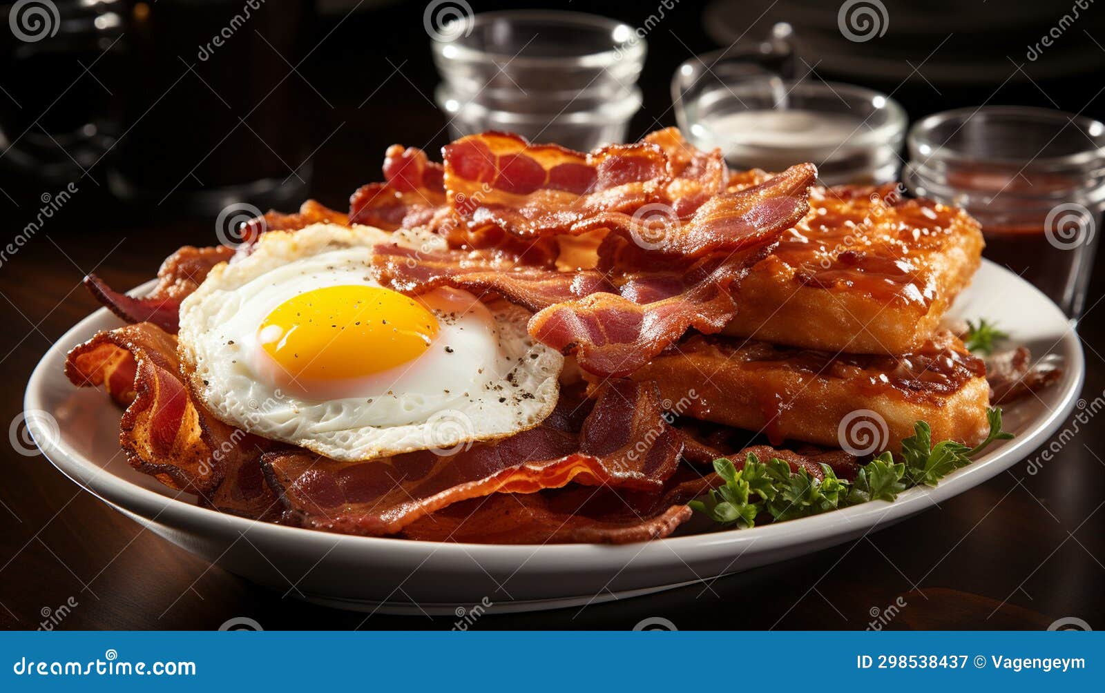 Hearty Breakfast Plate with Crispy Bacon and Fried Eggs, Garnished with ...