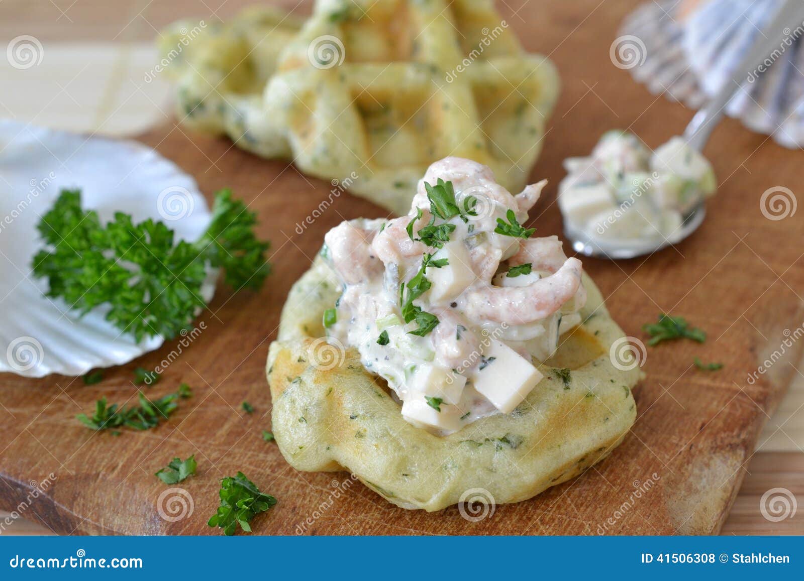 Hearty Waffle with Shrimp Dip Stock Photo - Image of seafood, waffles ...