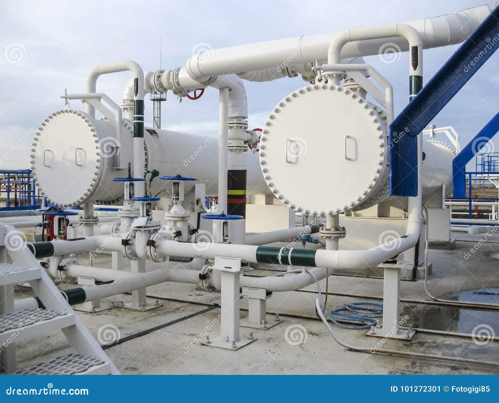 Heat Exchangers in a Refinery. the Equipment for Oil Refining Stock ...