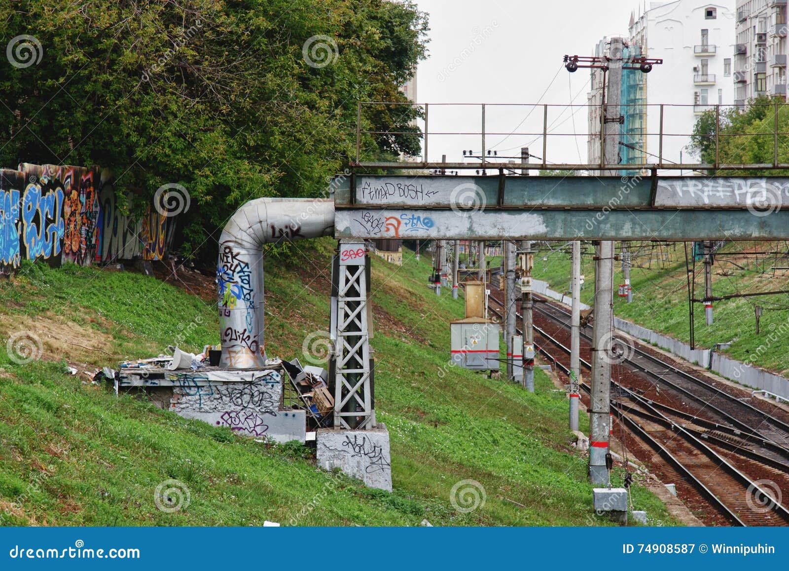 Heat Pipes Over the Railroad Tracks Stock Image - Image of painted ...