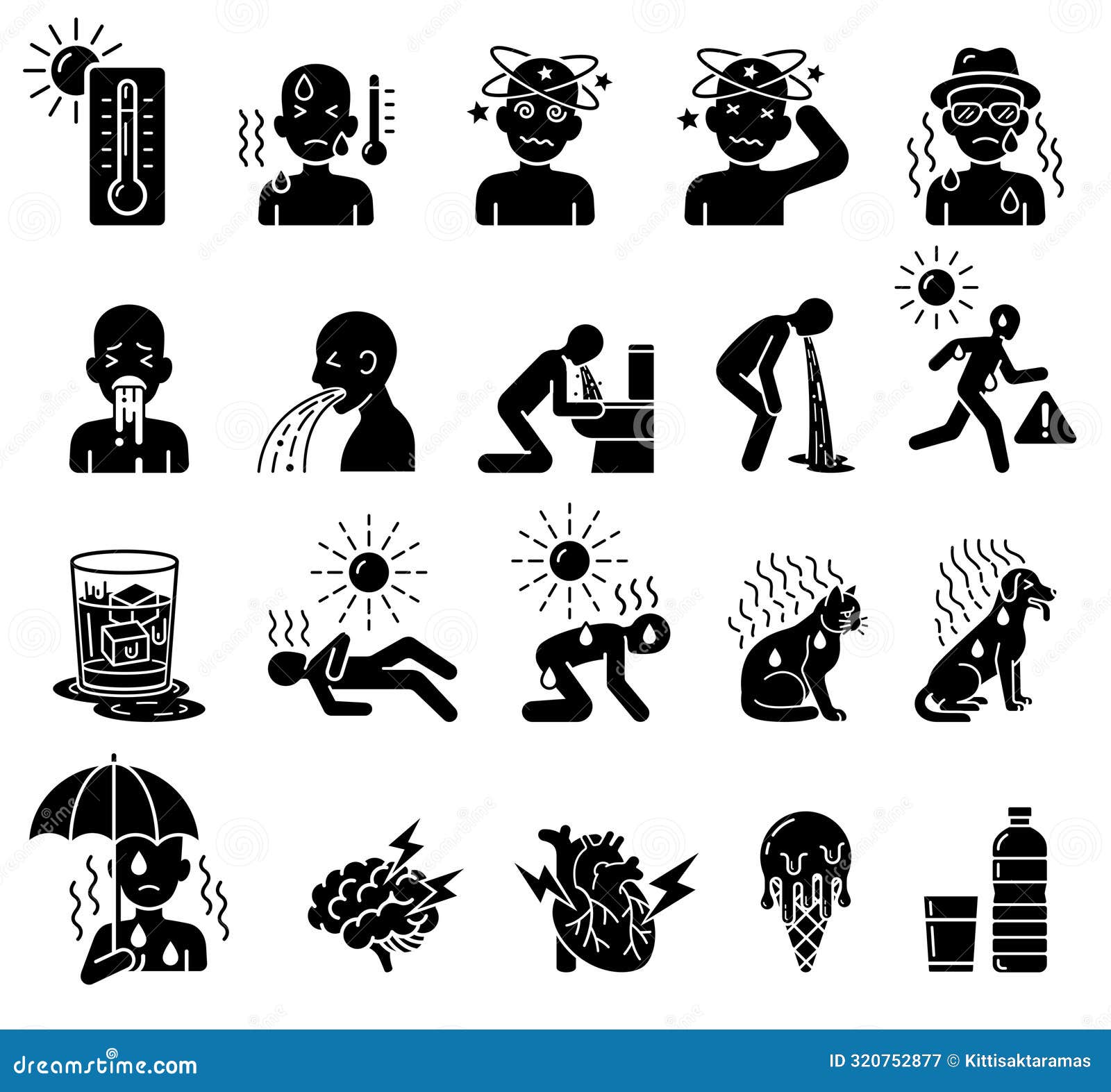 Heat Stroke Symptoms Symbol Icon Set Stock Vector - Illustration of ...