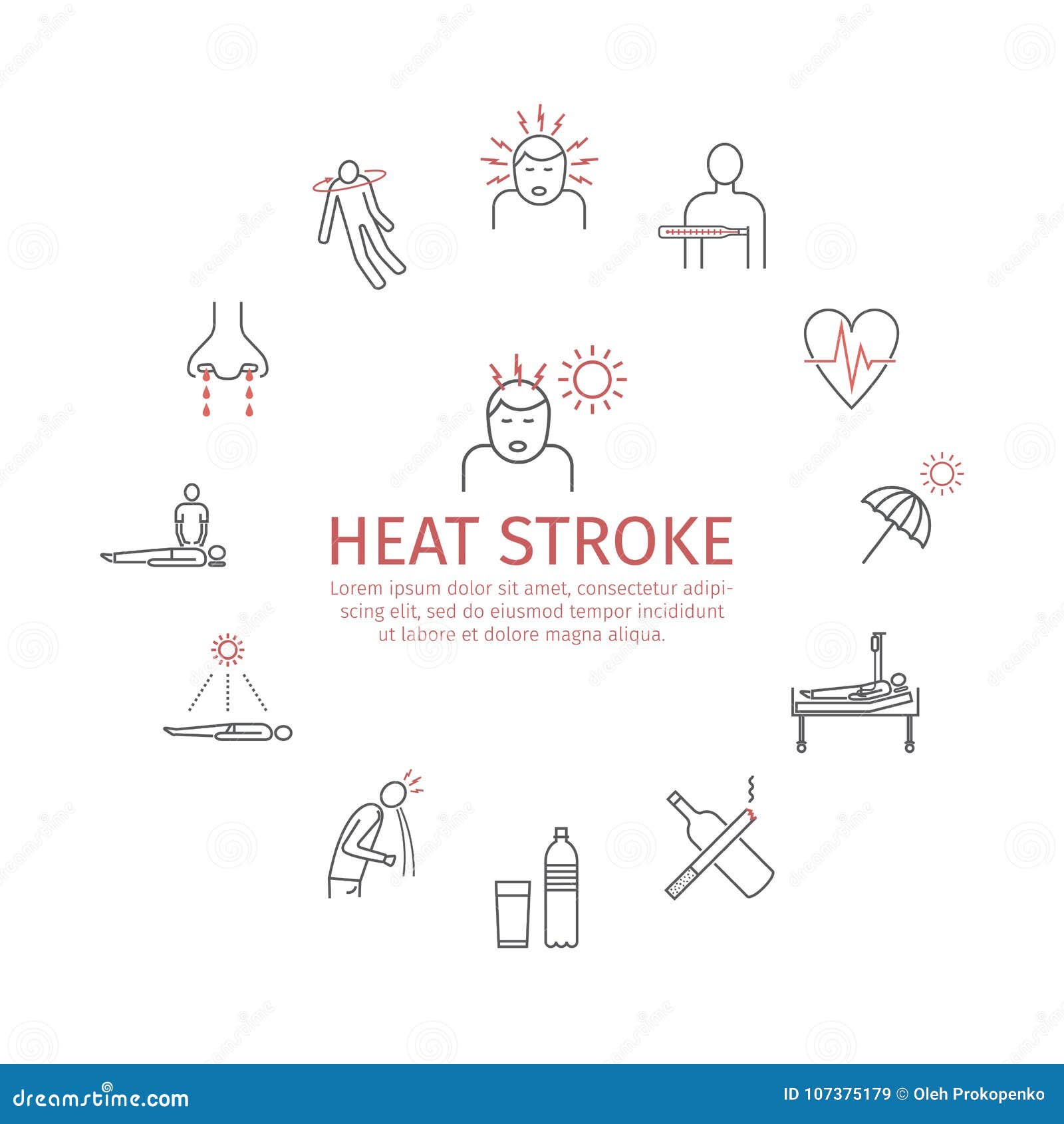 Heat stroke vector icons stock vector. Illustration of dehydration ...