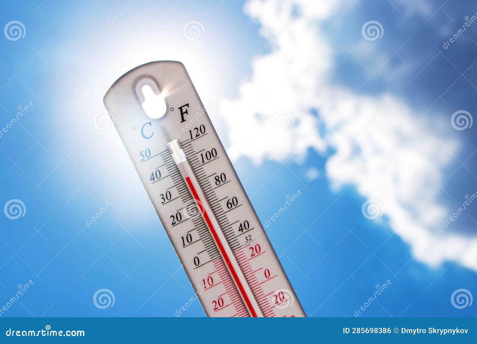 Heat, Thermometer Shows the Temperature is Hot in the Sky, Summer Stock ...