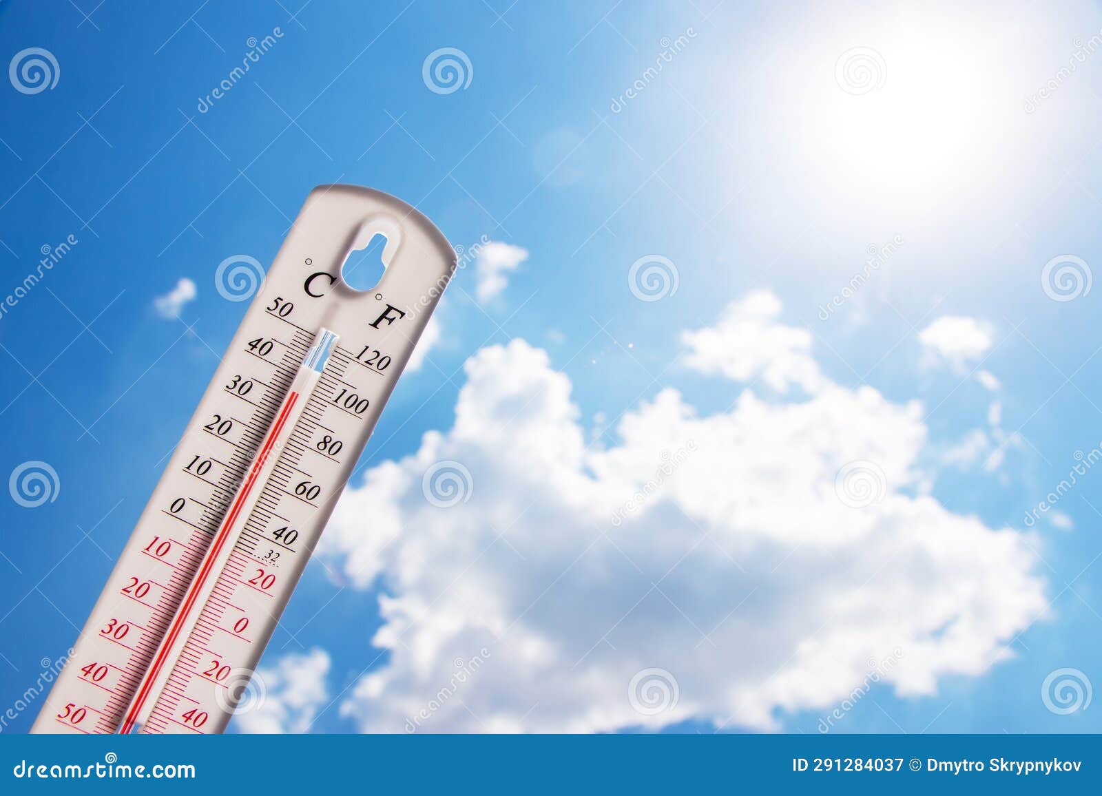Heat, Thermometer Shows the Temperature is Hot in the Sky, Summer Stock ...