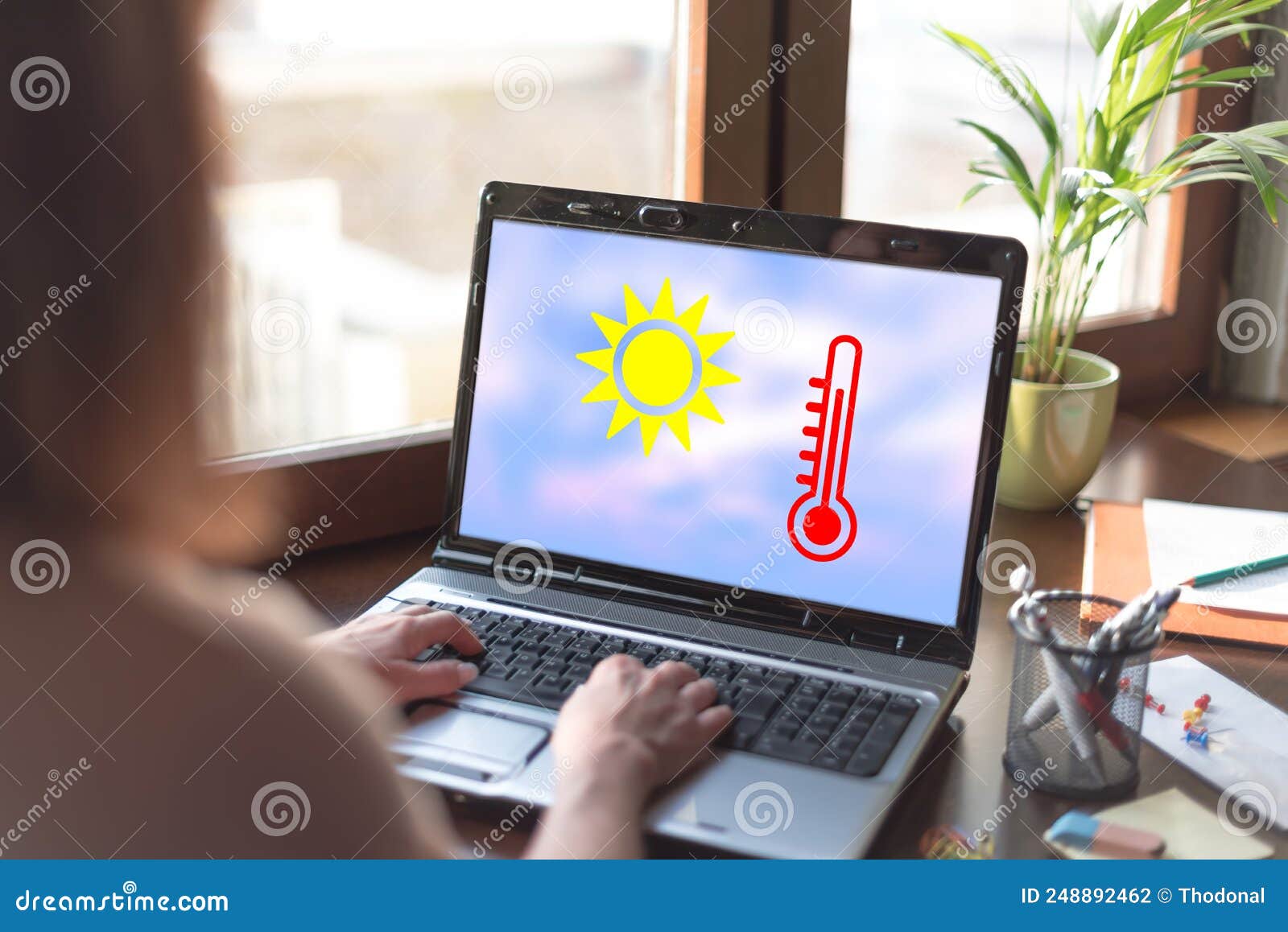 Heat Wave Concept on a Laptop Screen Stock Photo - Image of temperature ...