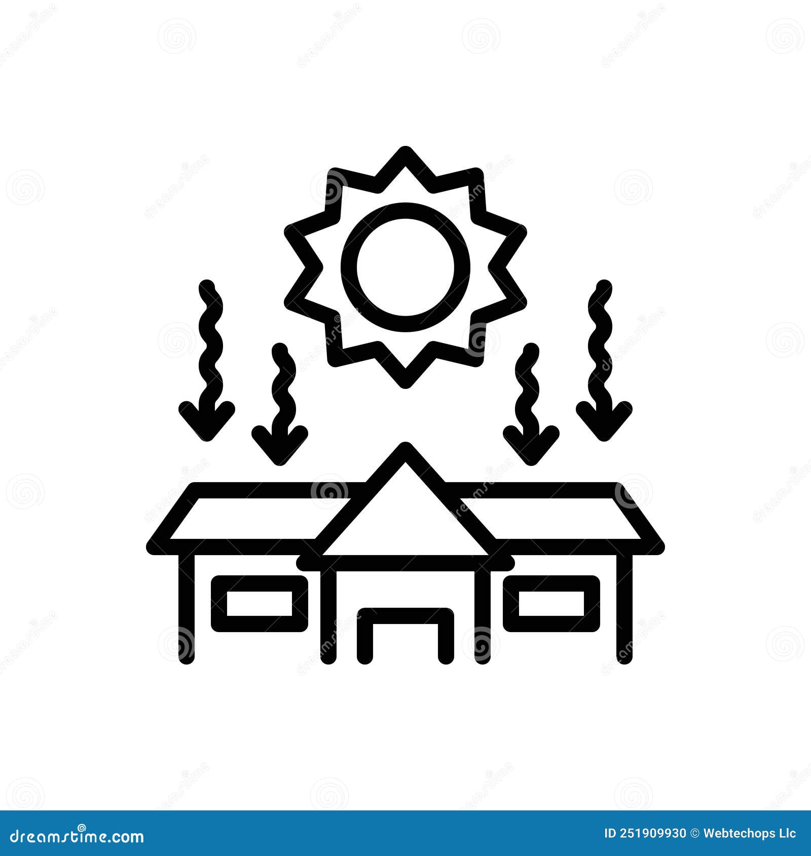 Black Line Icon for Heated, Sun and House Stock Illustration ...