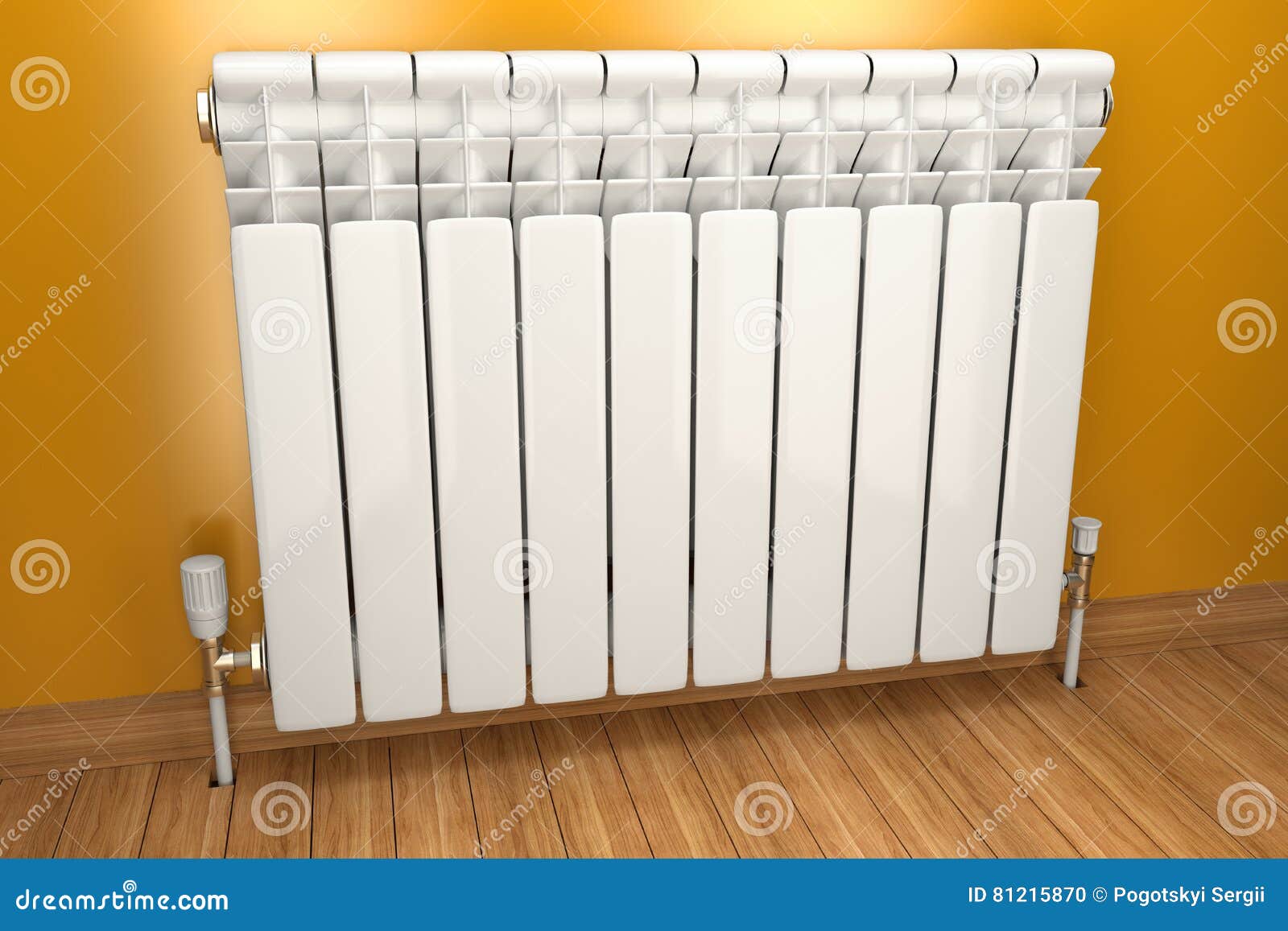 Heater Radiator on Yellow Wall in House. 3d Stock Illustration ...