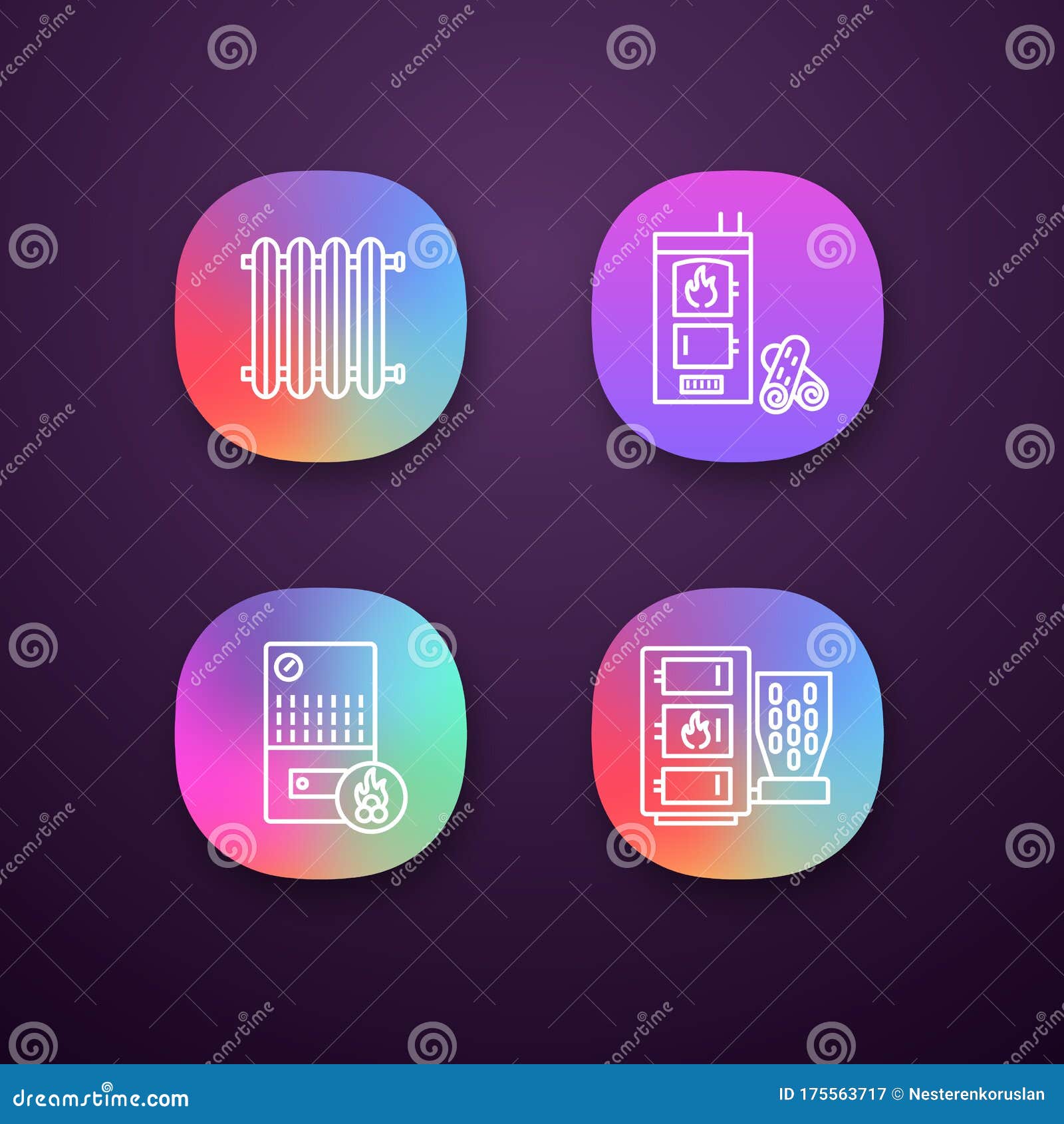 Heating app icons set stock vector. Illustration of domestic - 175563717
