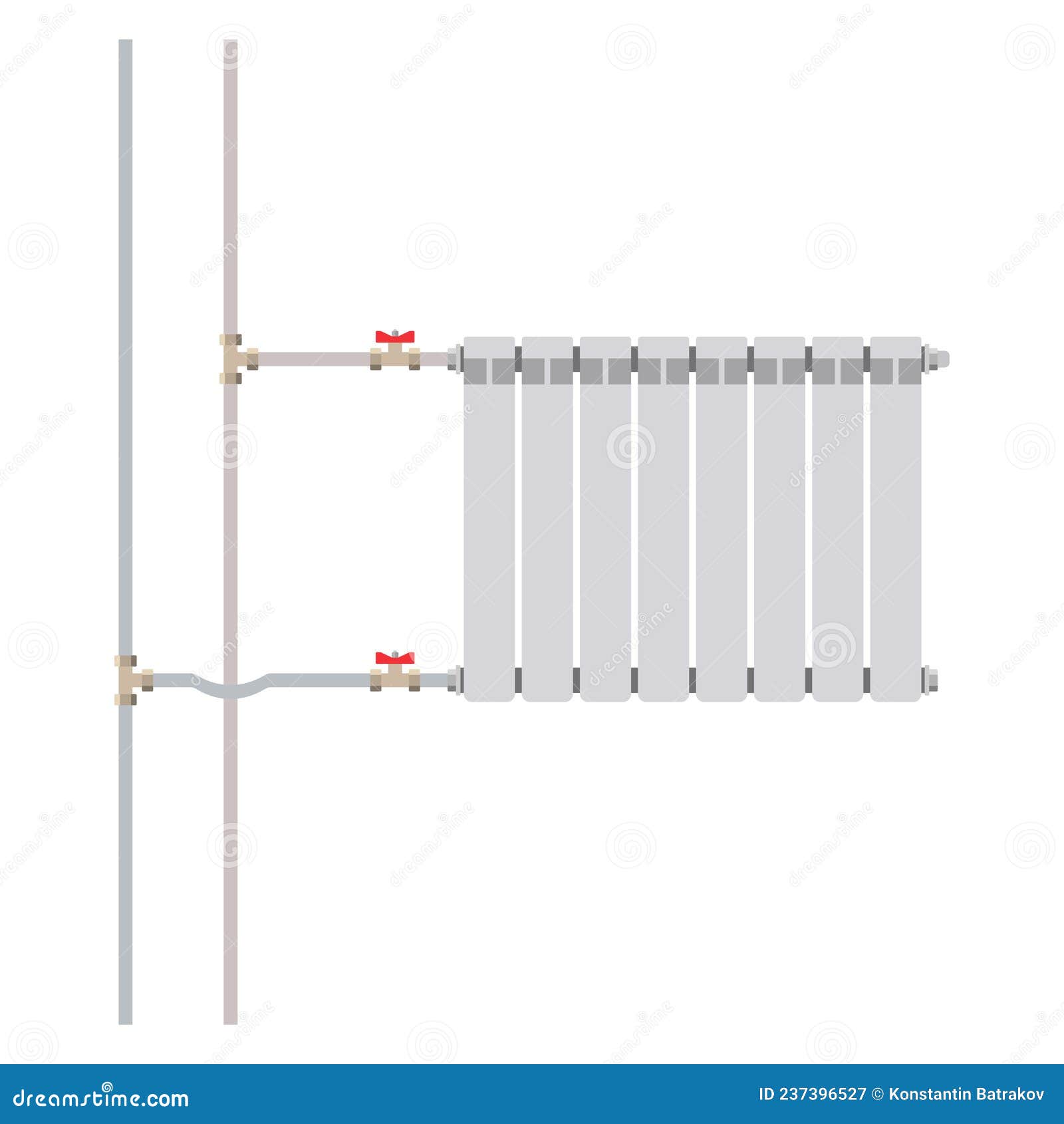 The Heating Battery Connection Diagram Is Two-pipe. Cartoon Vector ...