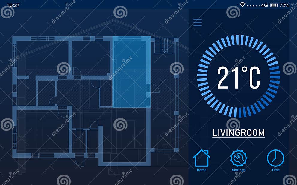 Heating Control System. Application Displaying Temperature and House ...