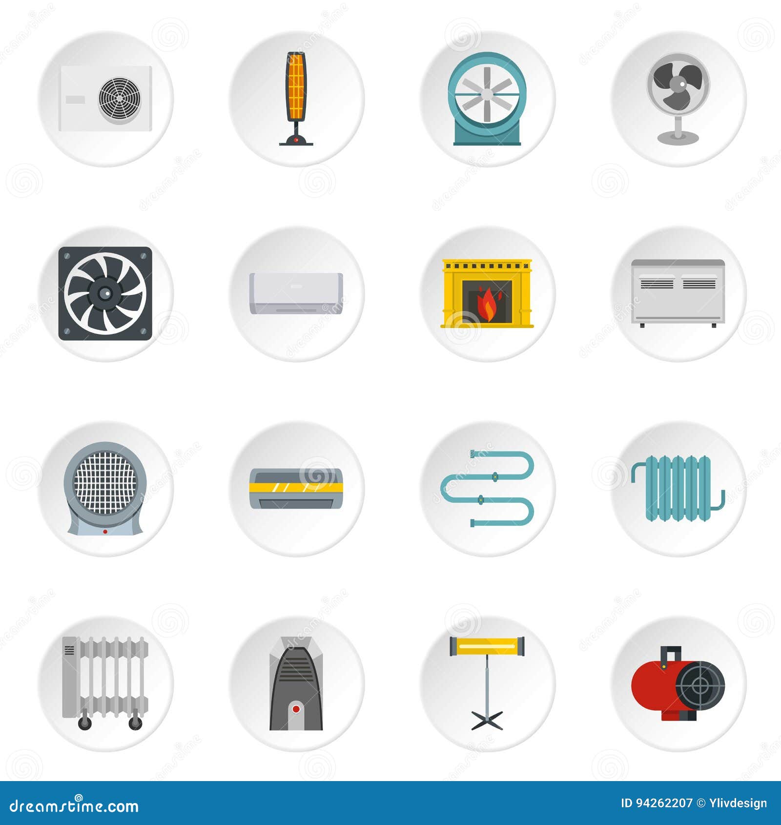 Heating Cooling Air Icons Set in Flat Style Stock Vector - Illustration ...