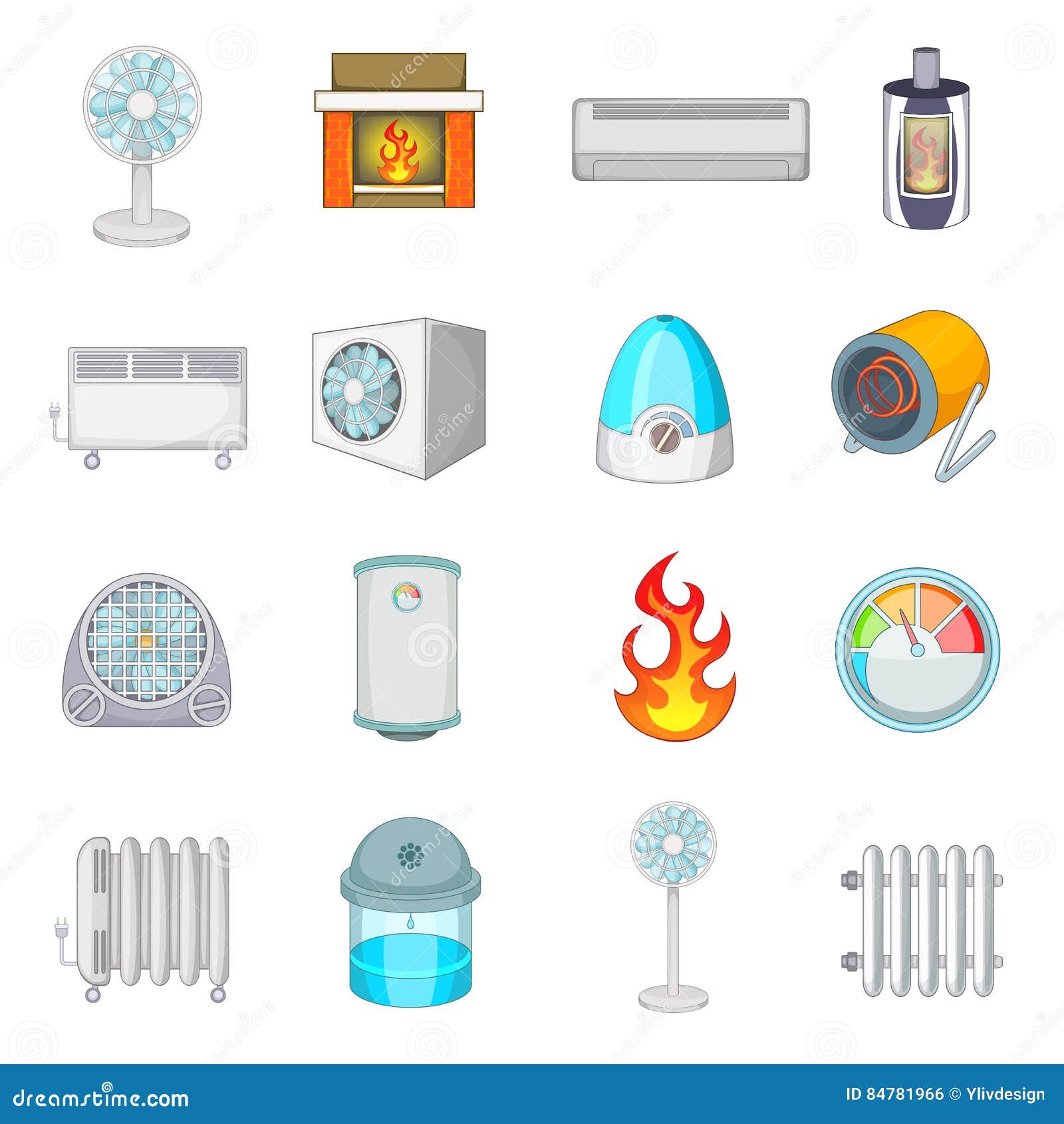 Heating Cooling Icons Set, Cartoon Style Stock Vector - Illustration of ...