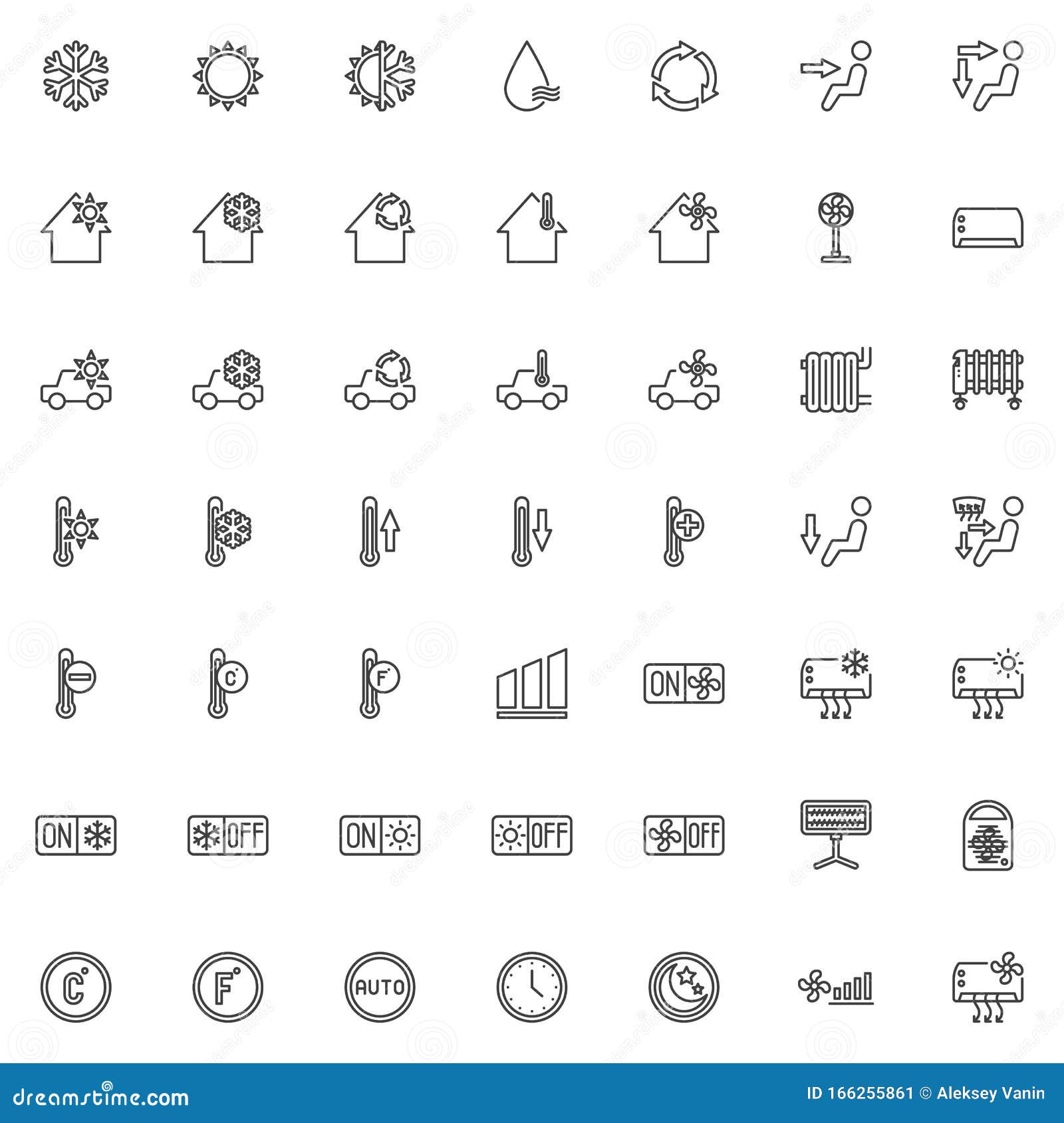 Heating and Cooling System Line Icons Set Stock Vector - Illustration ...