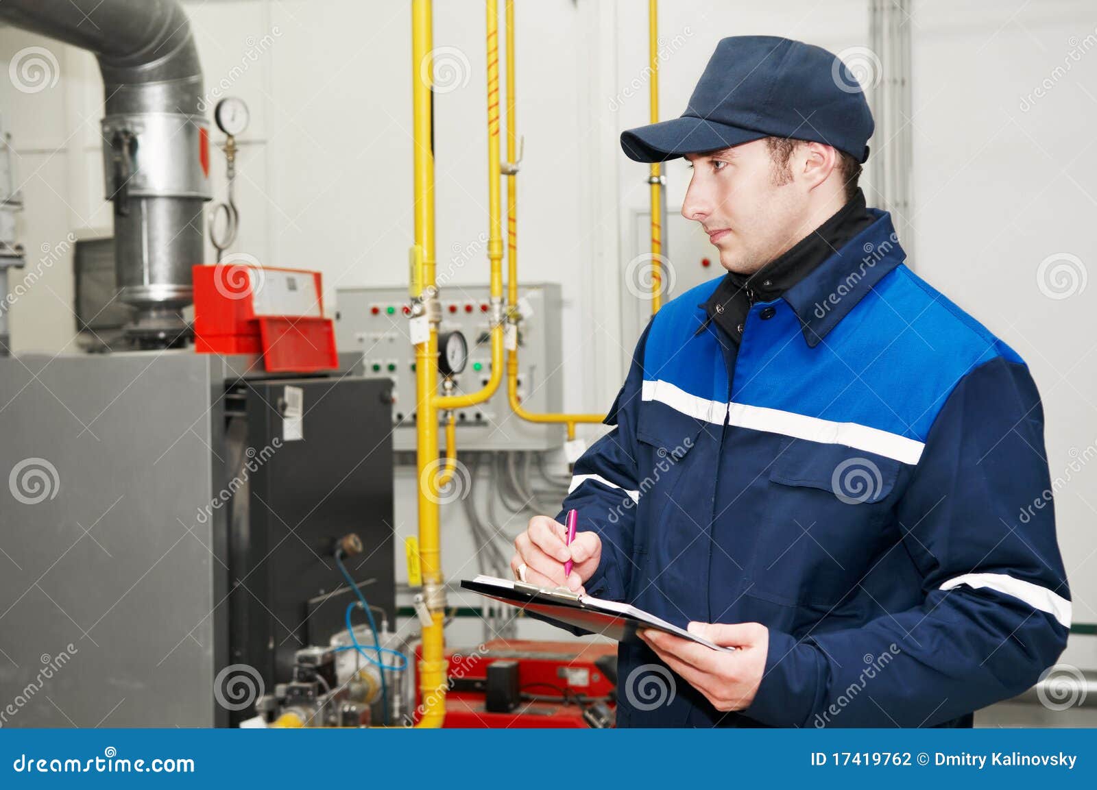 Heating Engineer in Boiler Room Stock Photo - Image of system ...
