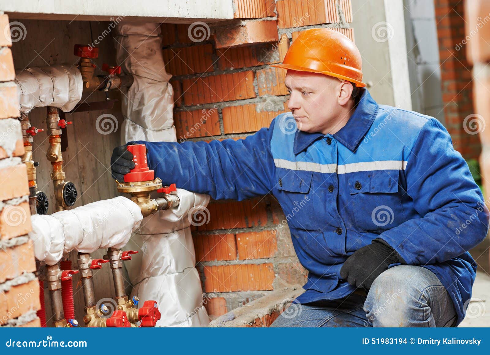 Heating Engineer Repairman in Boiler Room Stock Photo - Image of ...