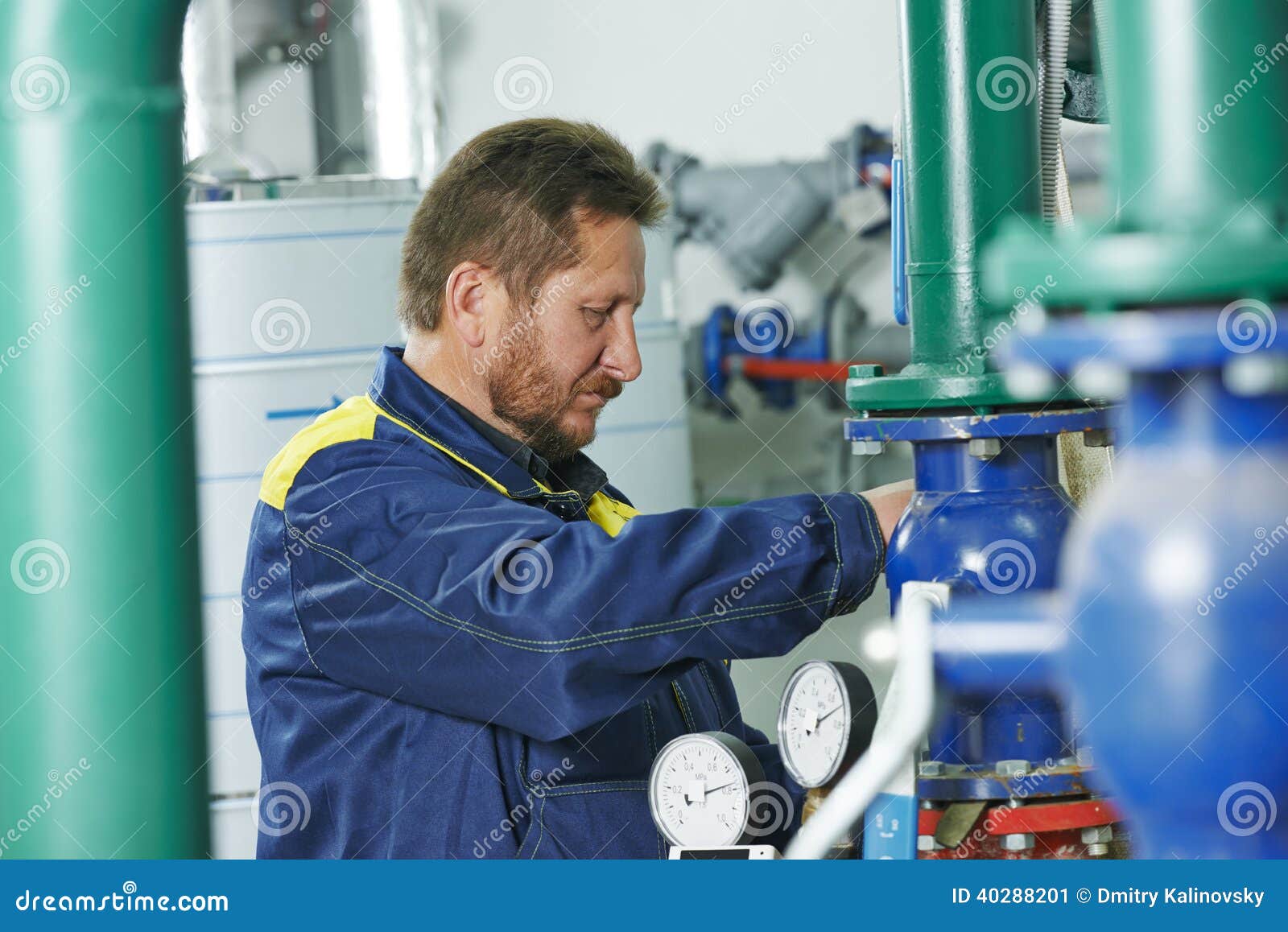 Heating Engineer Repairman in Boiler Room Stock Image - Image of ...