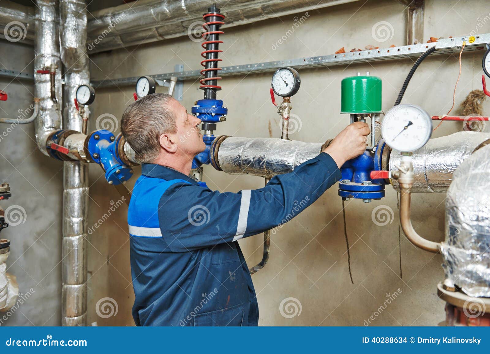Heating Engineer Repairman in Boiler Room Stock Photo - Image of ...