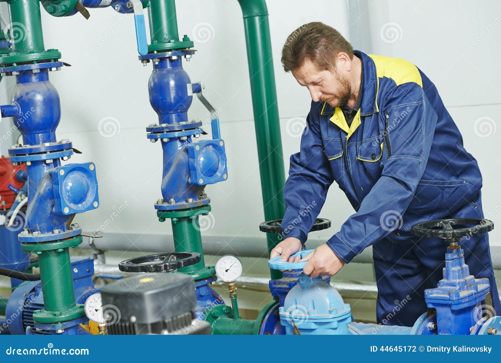 Heating Engineer Repairman in Boiler Room Stock Photo - Image of ...
