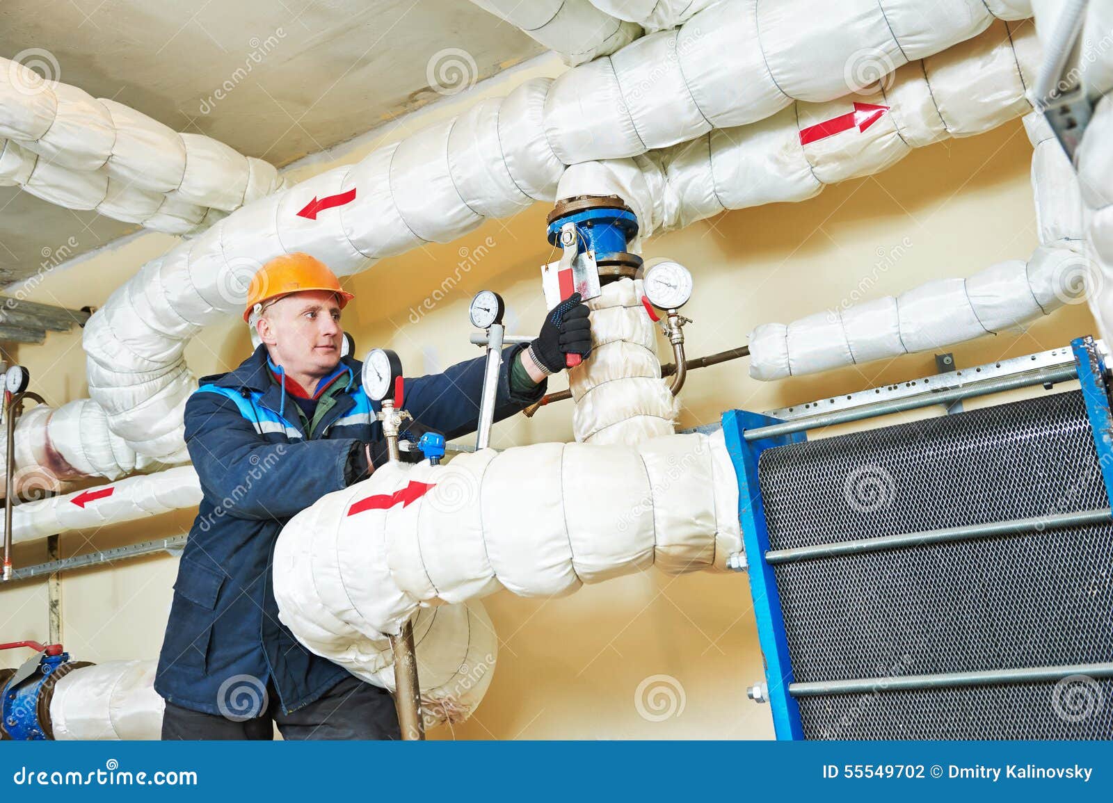 Heating Engineer Repairman in Boiler Room Stock Photo - Image of ...