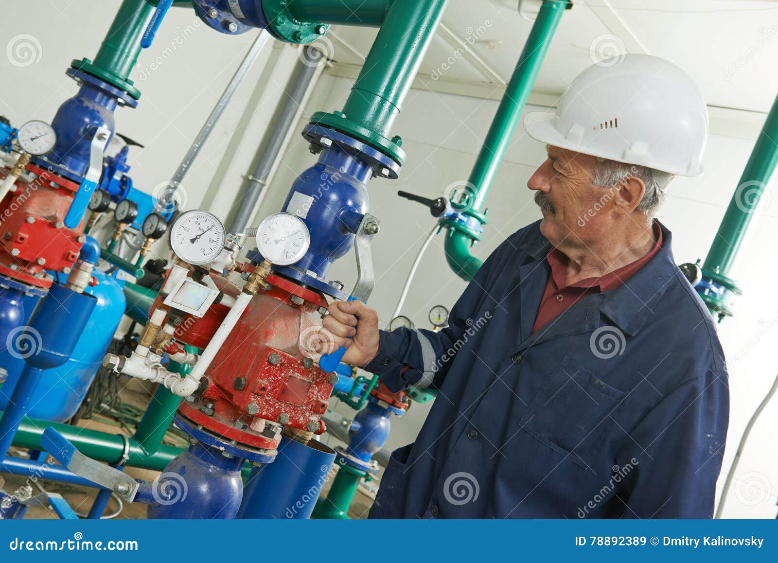 Heating Engineer Repairman in Boiler Room Stock Image - Image of ...