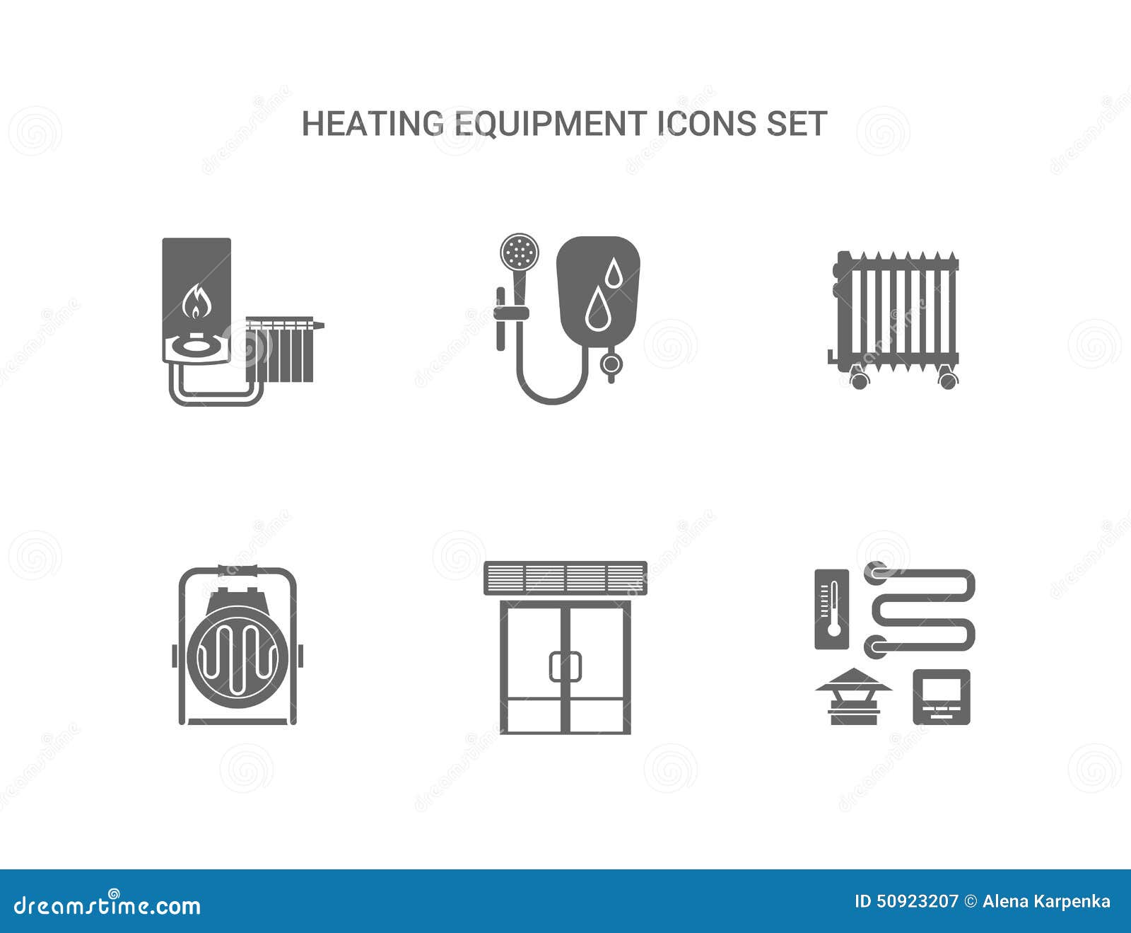 Heating Equipment Icons Set Stock Vector - Illustration of door ...