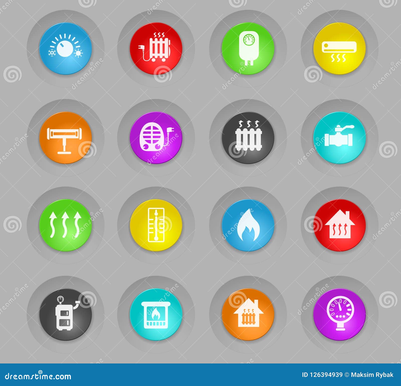 Heating icon set stock vector. Illustration of buttons - 126394939