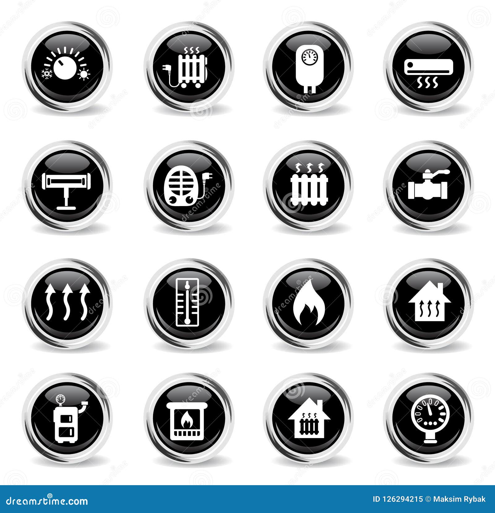Heating icon set stock vector. Illustration of steel - 126294215