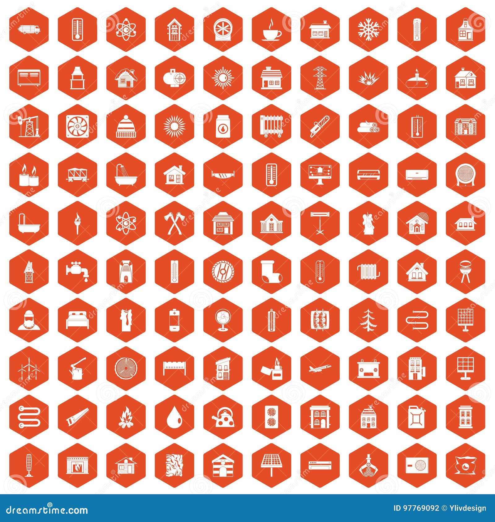 100 Heating Icons Hexagon Orange Stock Vector - Illustration of ...